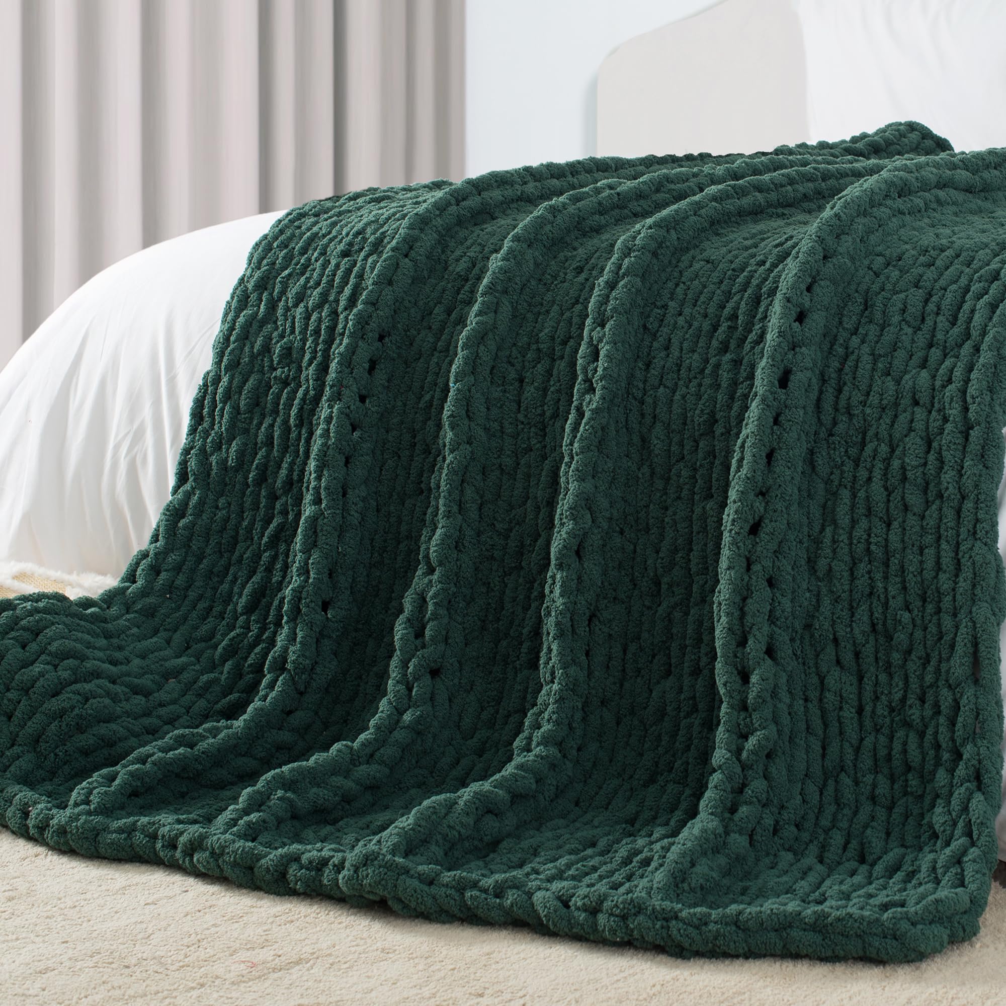 Carriediosa Chunky Knit Throw Blanket 60" X 80" Twin, 100% Hand Made ...