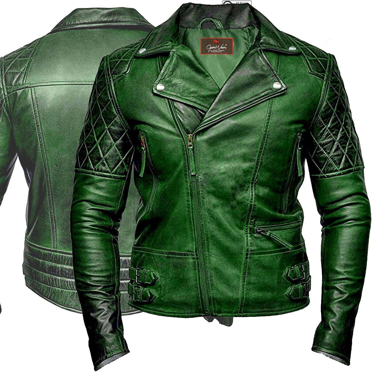 Gearswears Green Mens Leather Jacket Retro Style for Riders Bikers ...