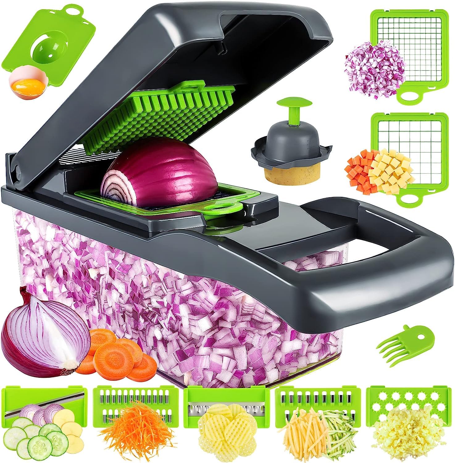 SHAHZ Vegetable Chopper for Kitchen, 16 in 1 Veggie Chopper, Veggie ...