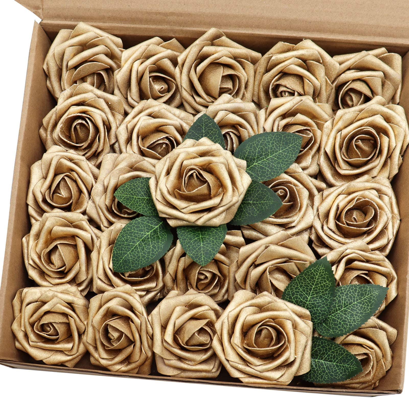 J-Rijzen Artificial Flowers 50PCS Real Looking Gold Roses Fake Roses ...