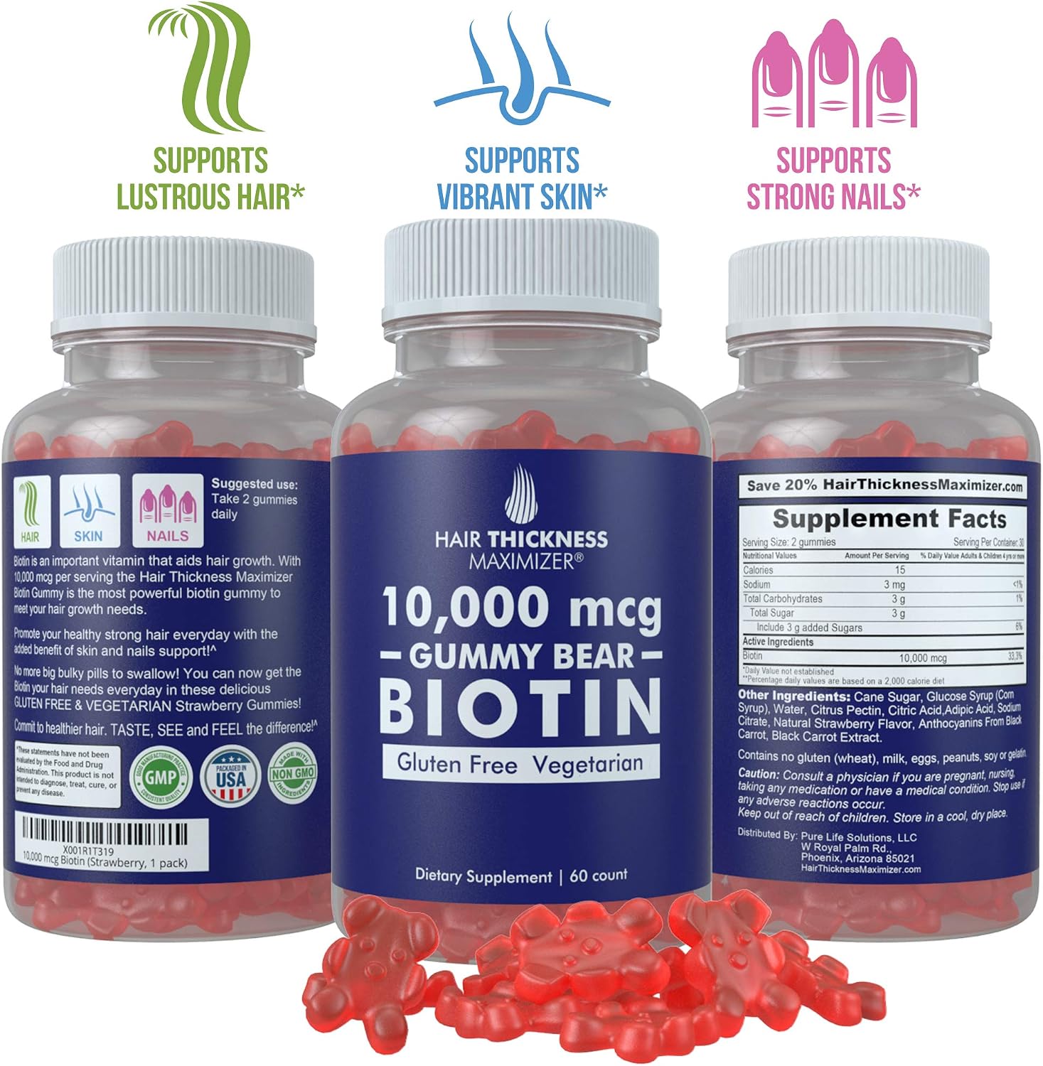 Biotin 10000 Mcg Gummies By Hair Thickness Maximizer Vegetarian