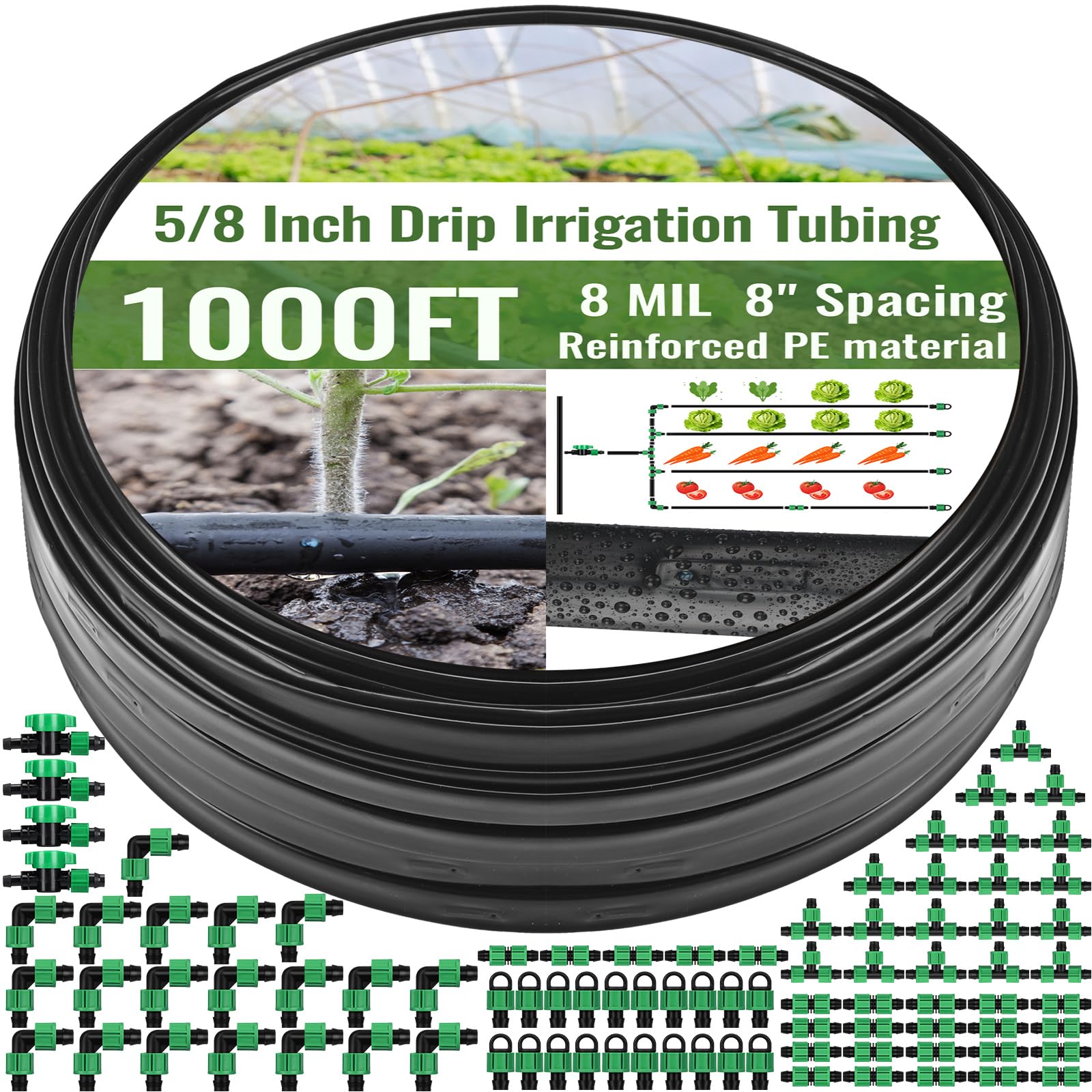 Maasechs 1000 ft 5/8 Inch Drip Tape Irrigation Kit Drip Tape 8 Mil 8 ...