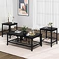 Amazon.com: Lamerge 3 Pieces Living Room Table Set, Industrial Coffee ...