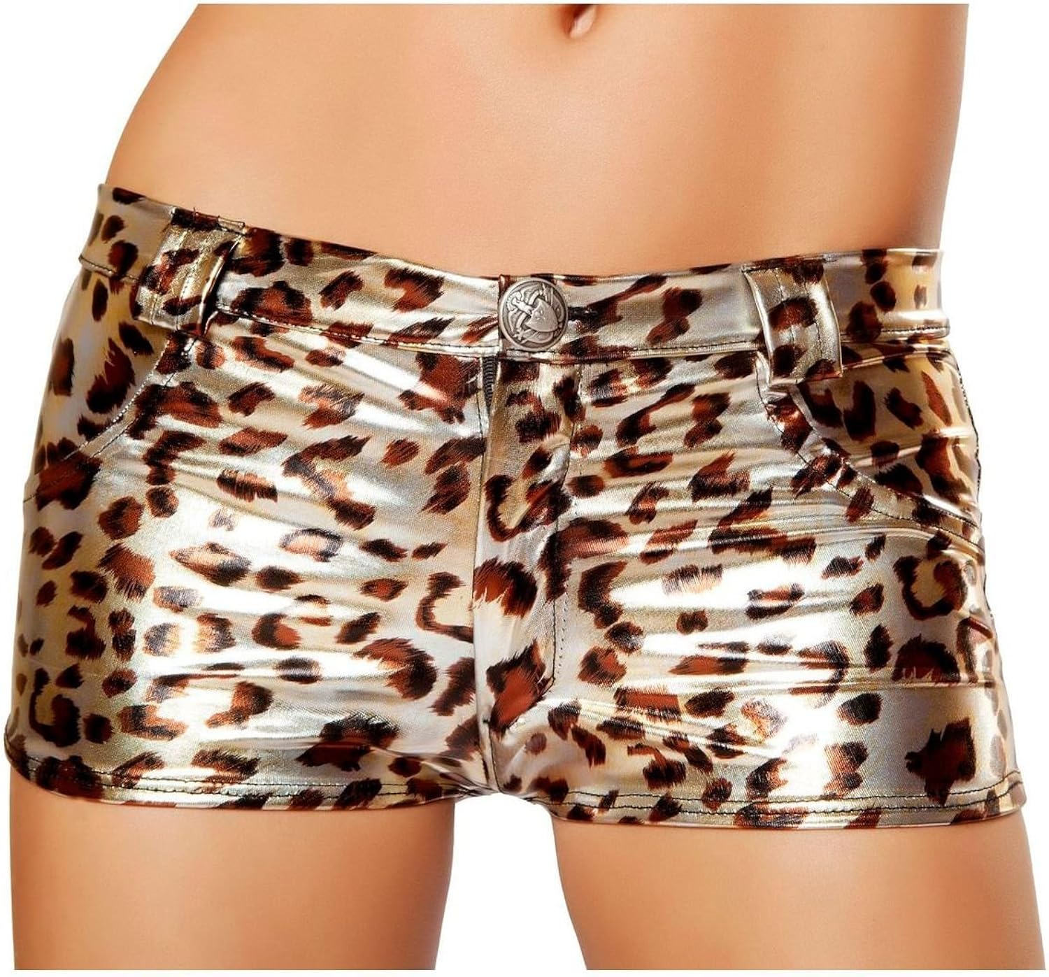 Metallic Animal Print Shorts With Pocket Detail Gold Leopard Small metallic-animal-print-shorts-with-pocket-detail-gold-leopard-small