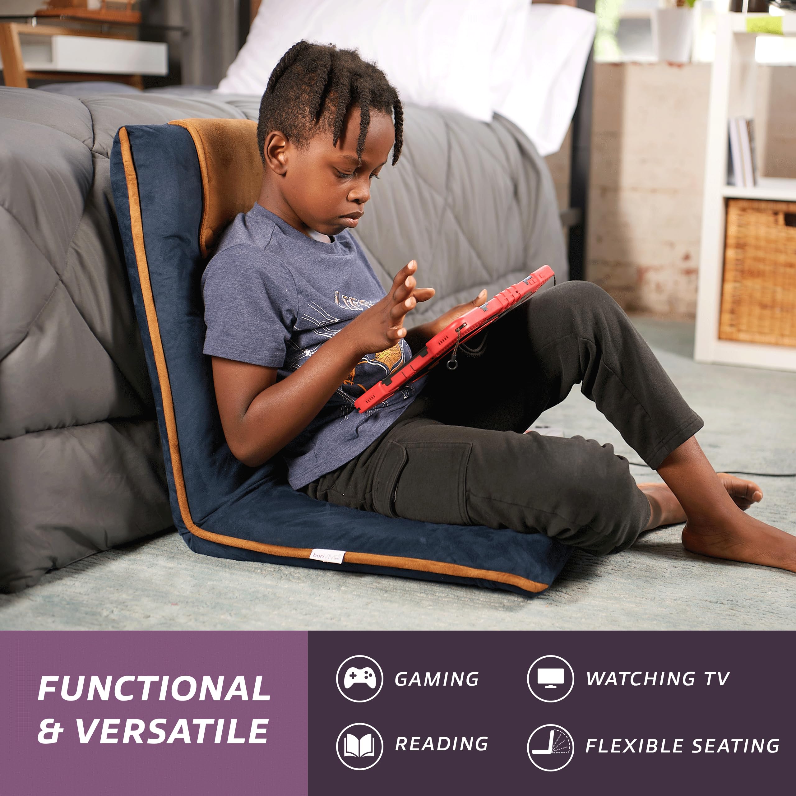 Mua bonVIVO II Floor Chair with Back Support - Floor Gaming Chair, Padded Folding Sofa Chair ...