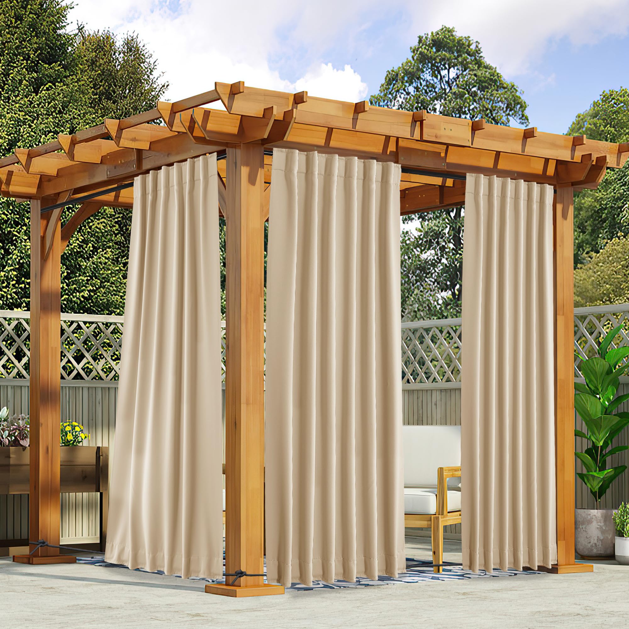 NICETOWN 2 Panels Outdoor Curtains for Patio Waterproof & Windproof ...