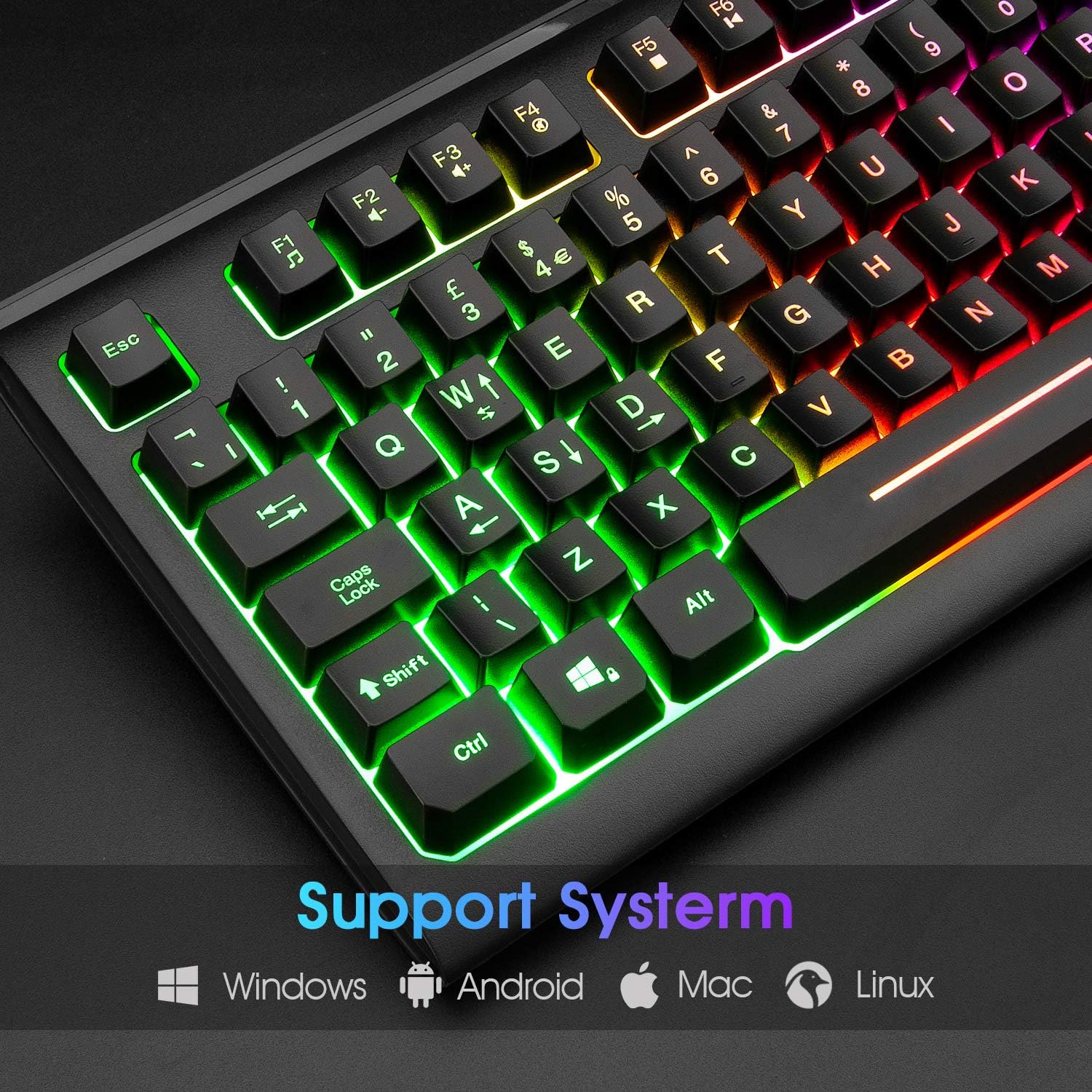 Rii RK104 Gaming keyboard No Numpad Backlit LED Rainbow Colors USB ...
