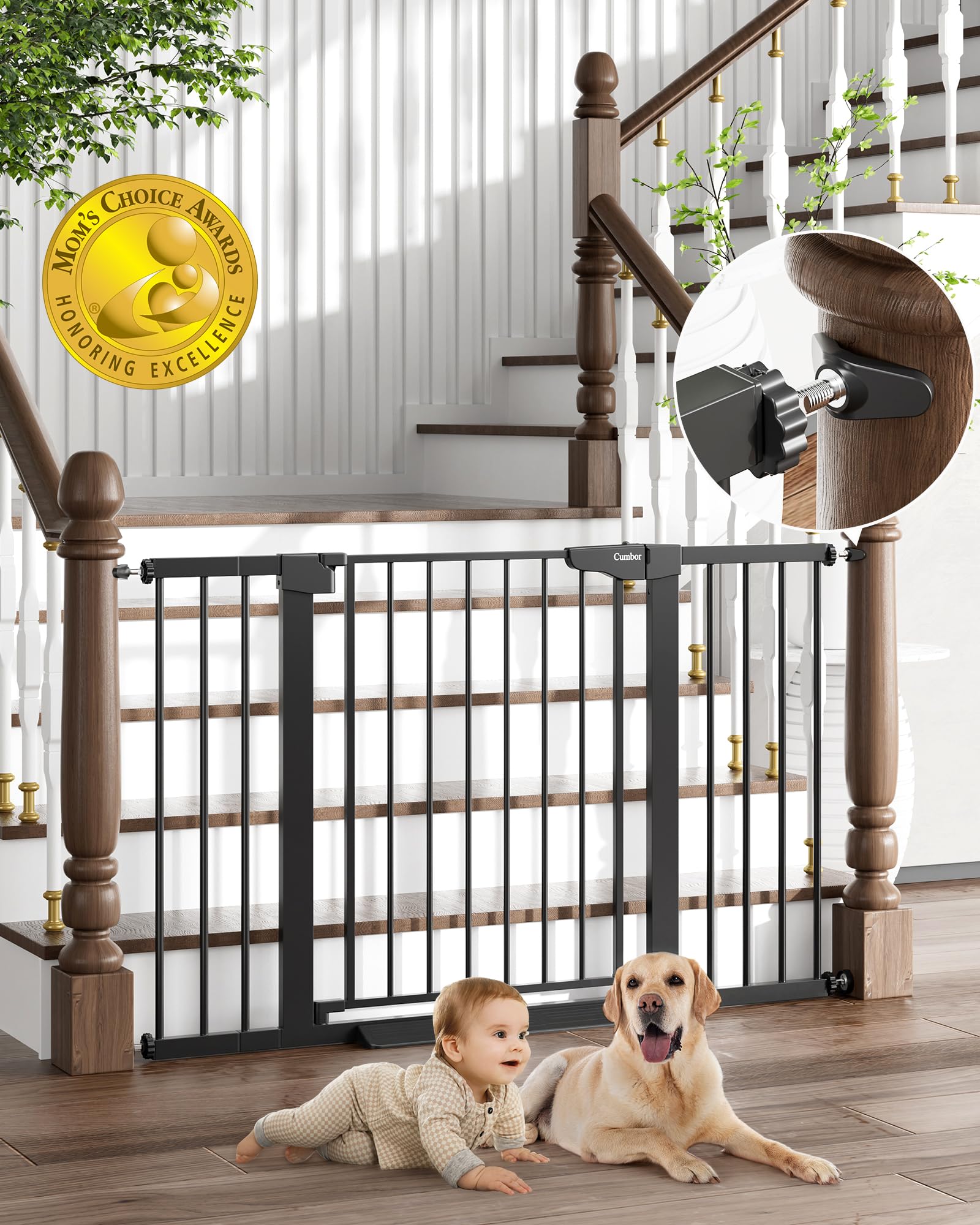 Cumbor 29.7-51.5" Baby Gate Extra Wide, Safety Dog Gate for Stairs Easy Walk Thru Auto Close Pet ...