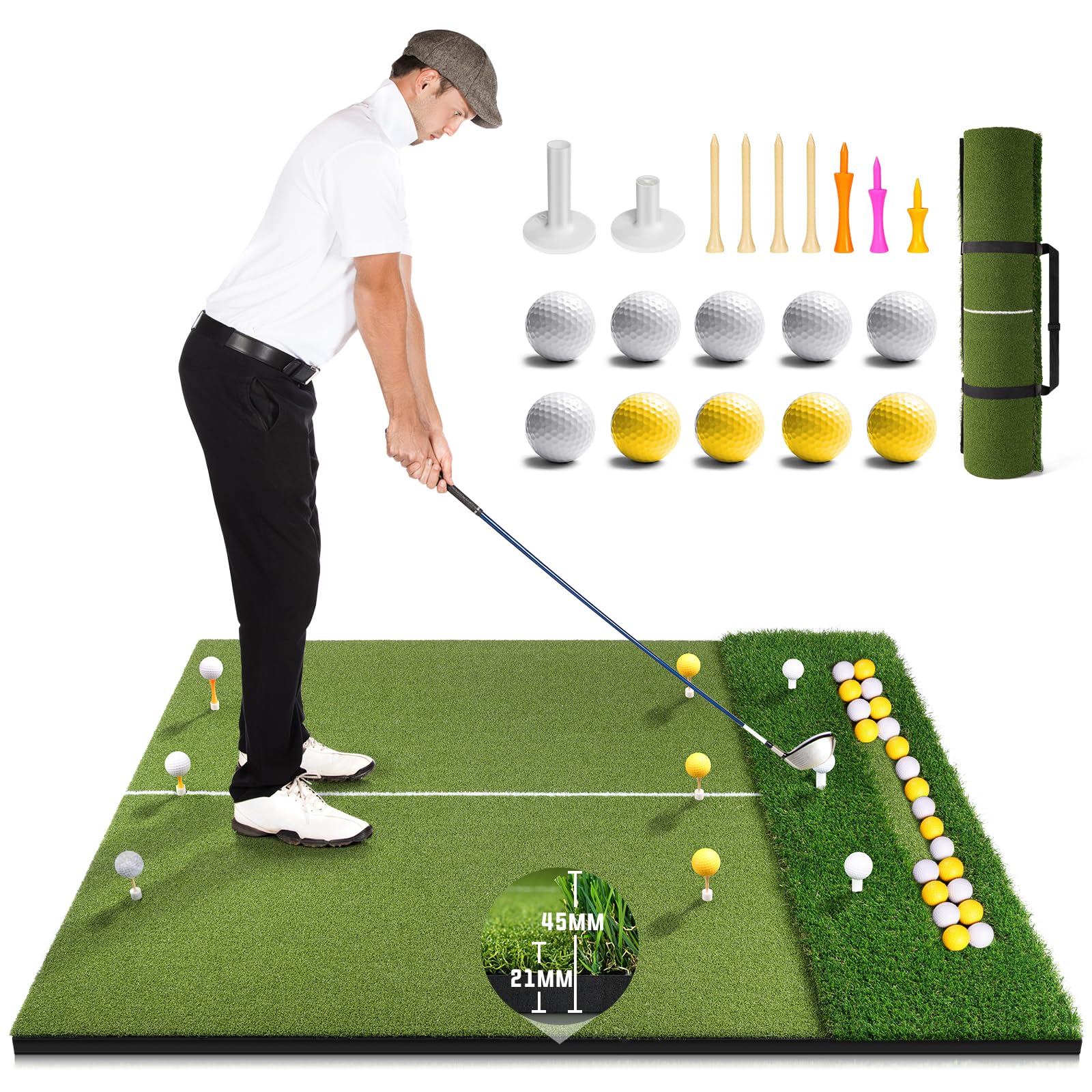 Premium Dual-Turf Golf Mat with Ball Tray, 5x4 FT Golf Hitting Mats ...
