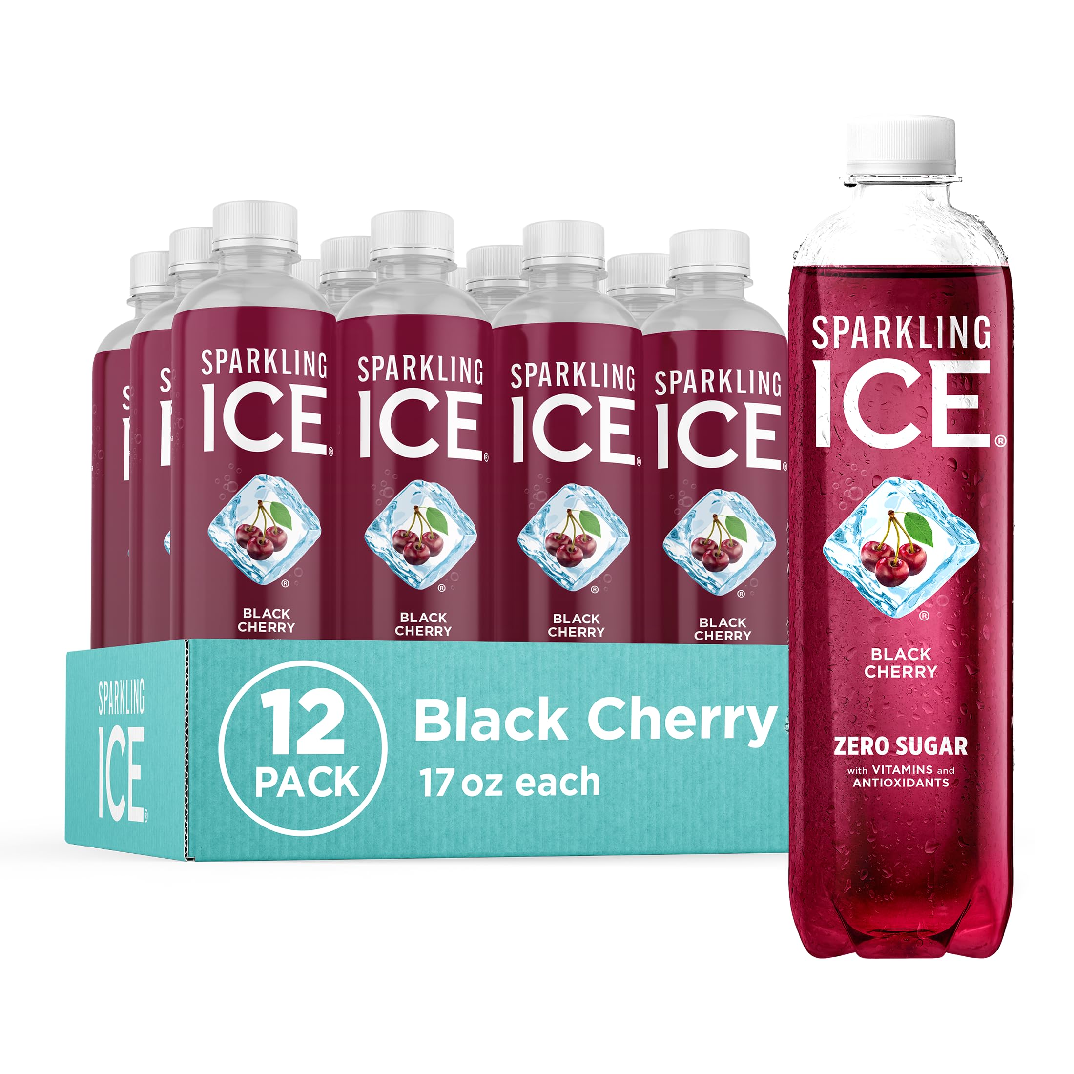 Sparkling Ice, Black Cherry Sparkling Water, Zero Sugar Flavored Water, with Vitamins and ...