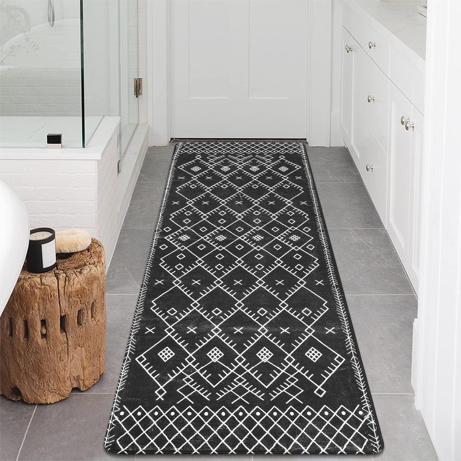 Uphome Hallway Runner Rug 24x71 inch Black Boho Geometric Extra Long ...