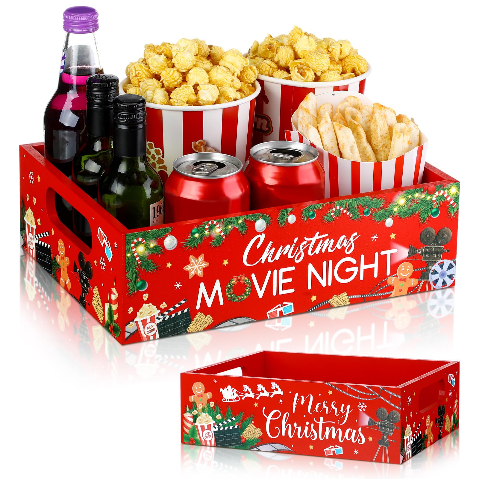 GlikCeil Movie Night Tray with Handles Wood Movie Night Snack Tray ...