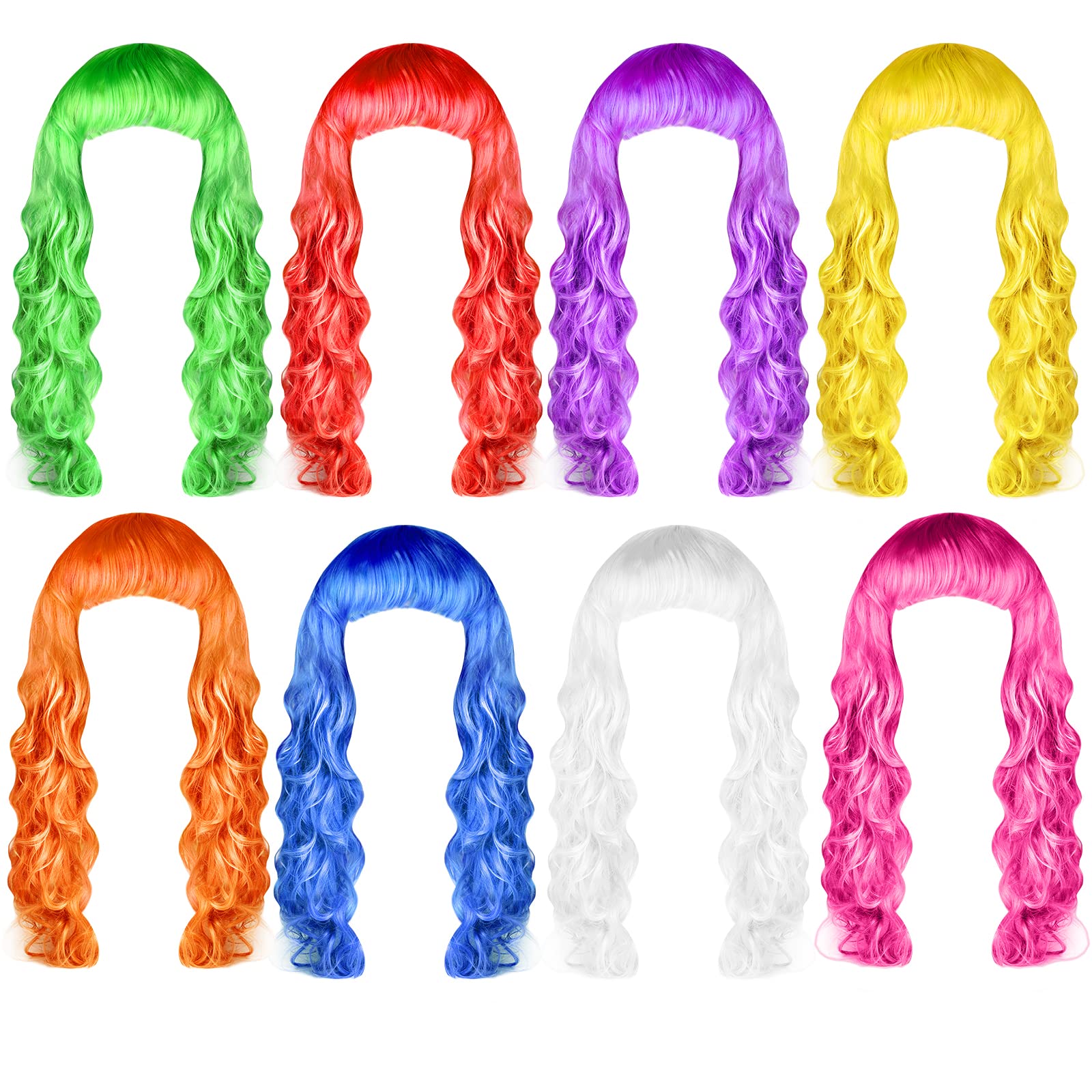 PLULON Colorful Wigs for Women, 8 Pieces Colorful Long Curly Wigs Neon ...
