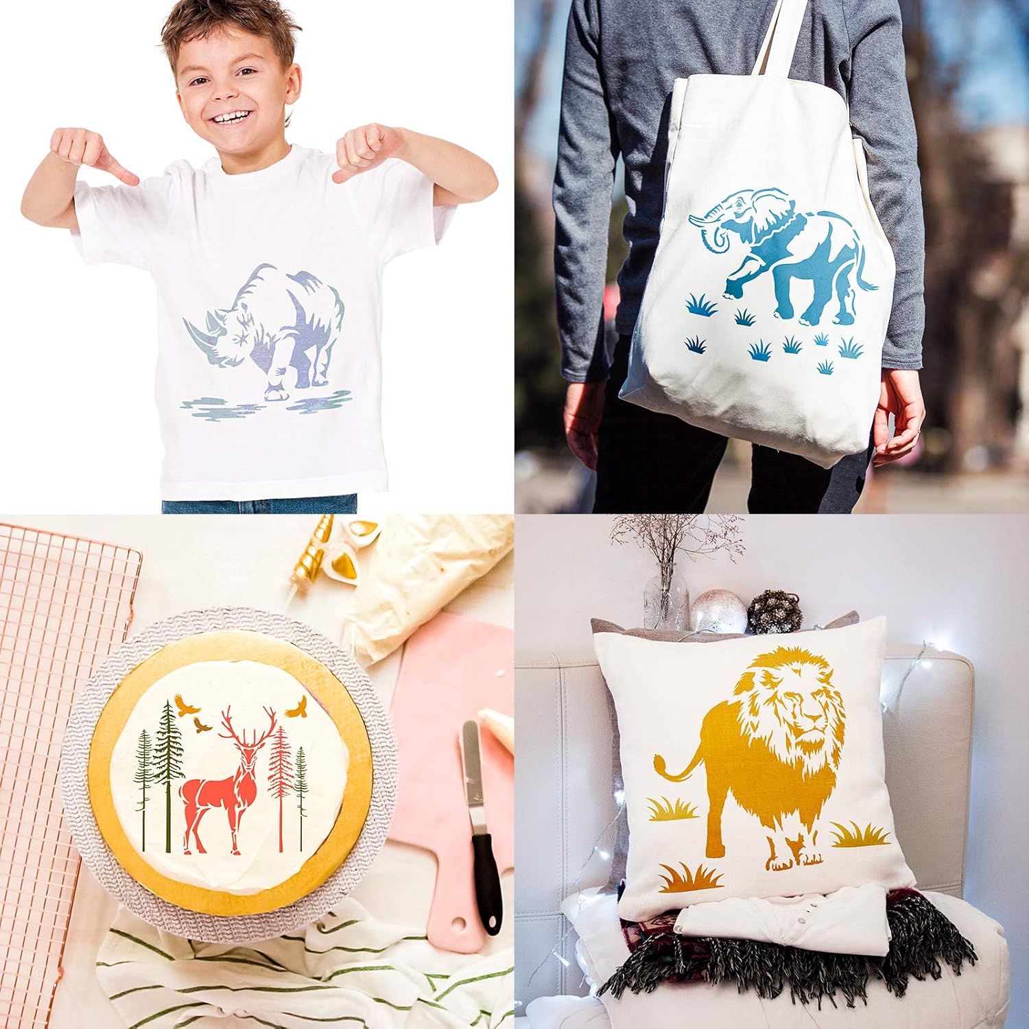 9 Pieces Animal Stencil Templates 8 Inch Reusable Animal Painting ...