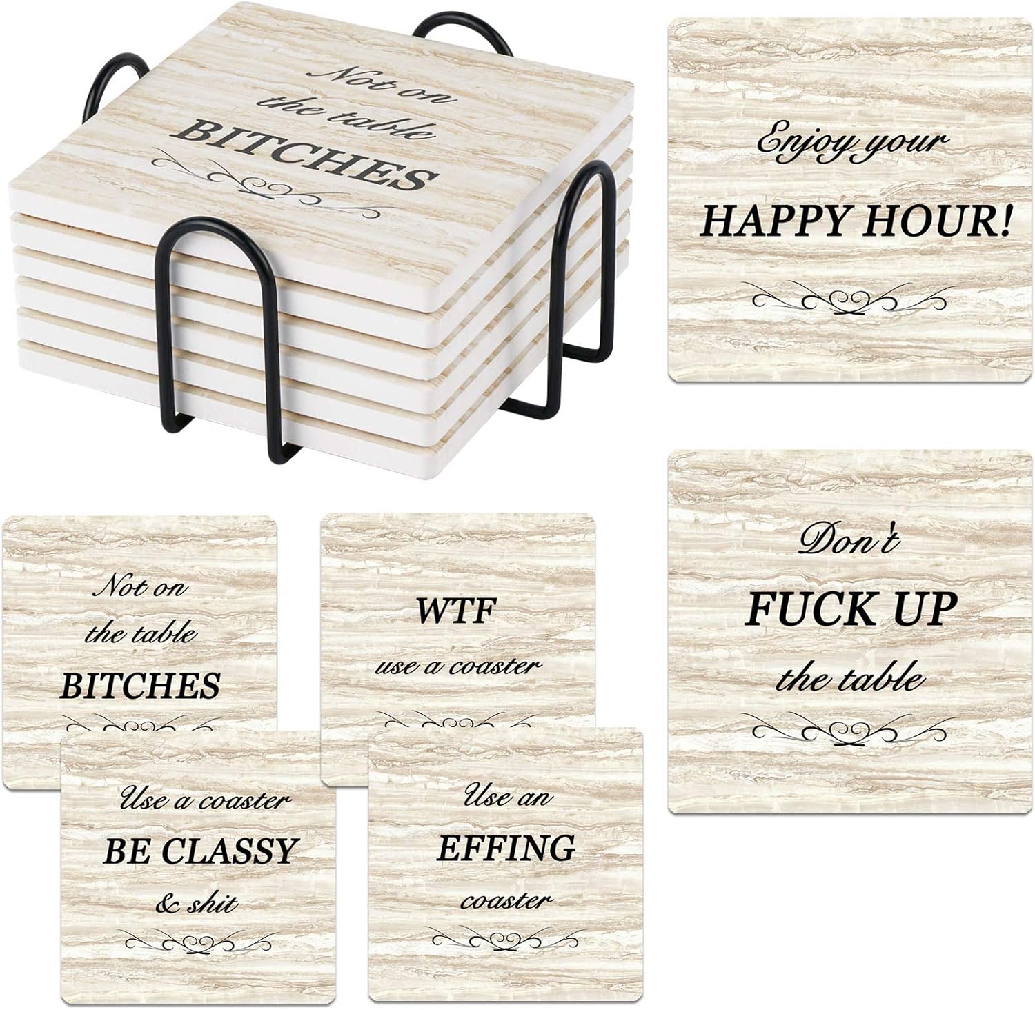 Amazon.com: Funny Coasters for Drinks, Coasters Set of 6 Ceramic ...