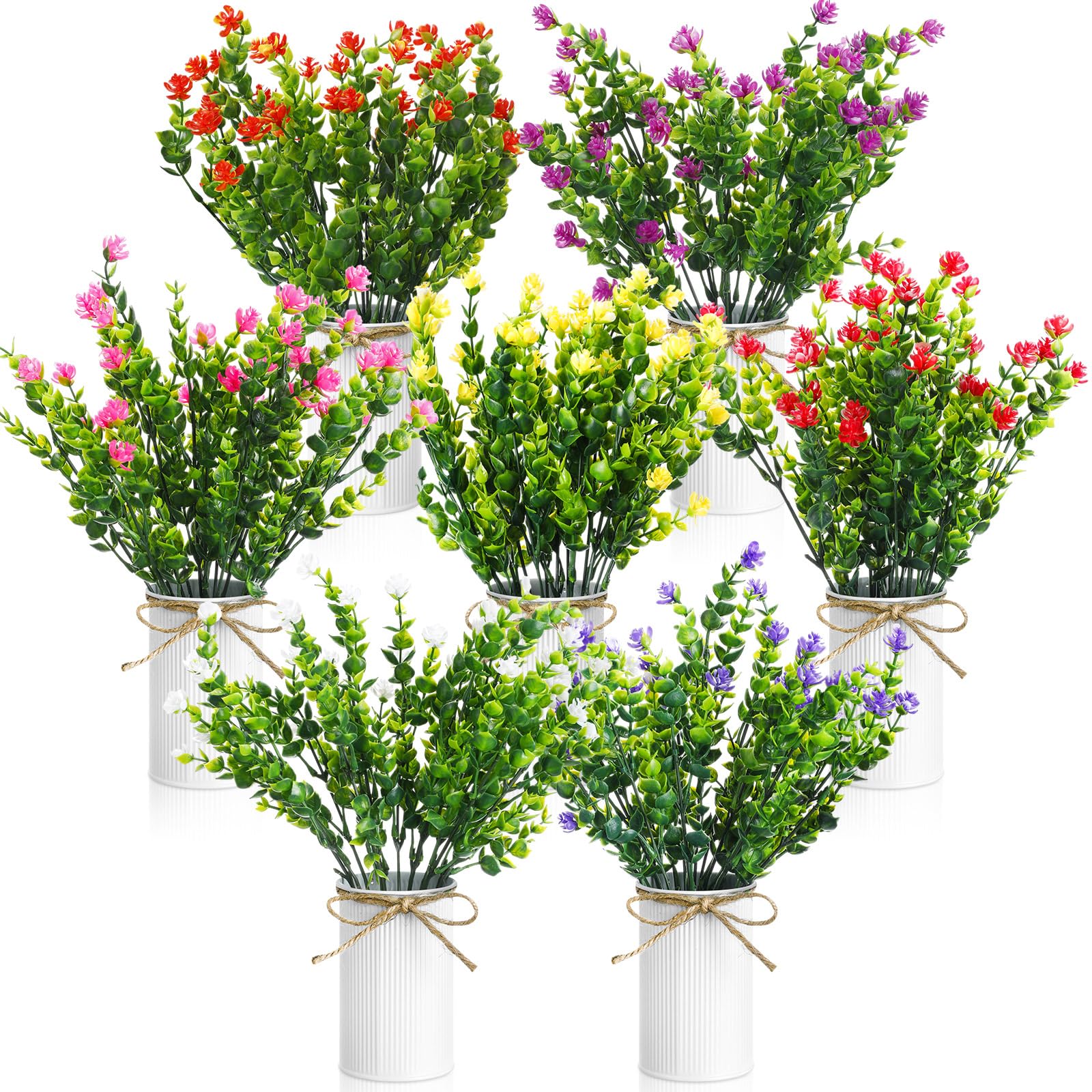 Riceshoot 7 Sets Summer Artificial Potted Colorful Summer Plastic ...