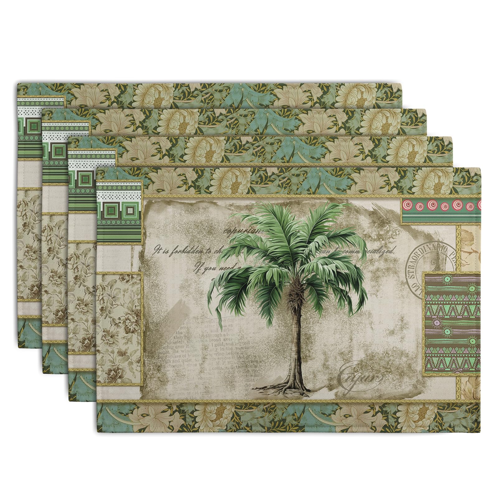 Wnoesat Tropical Palm Tree Placemats Set of 4 Summer Vintage Green Leaf ...
