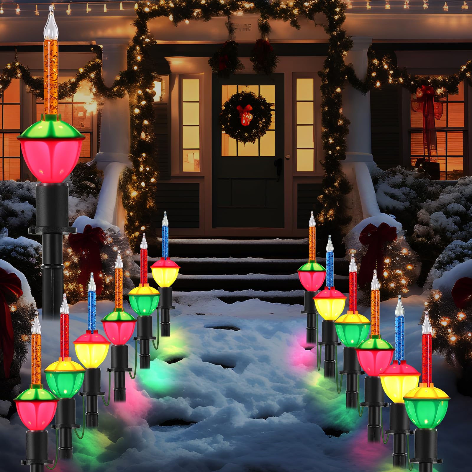 Sumind 2 Sets 18 FT Christmas Pathway Lights Outdoor, 10 Bubble Candle Christmas Lights IP44 ...