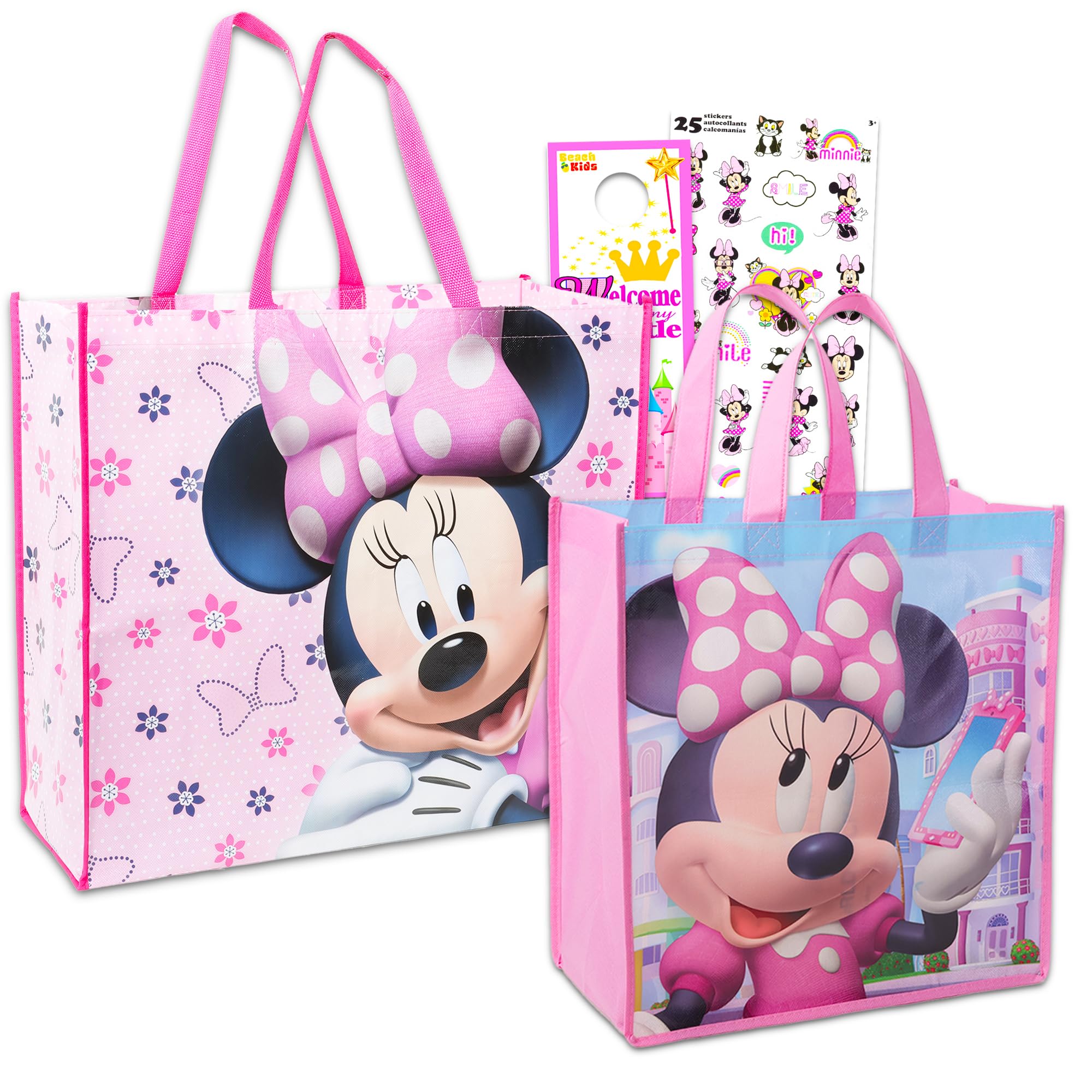 Disney Minnie Mouse Tote Bags Value Pack - 2 Reusable Large Tote ...