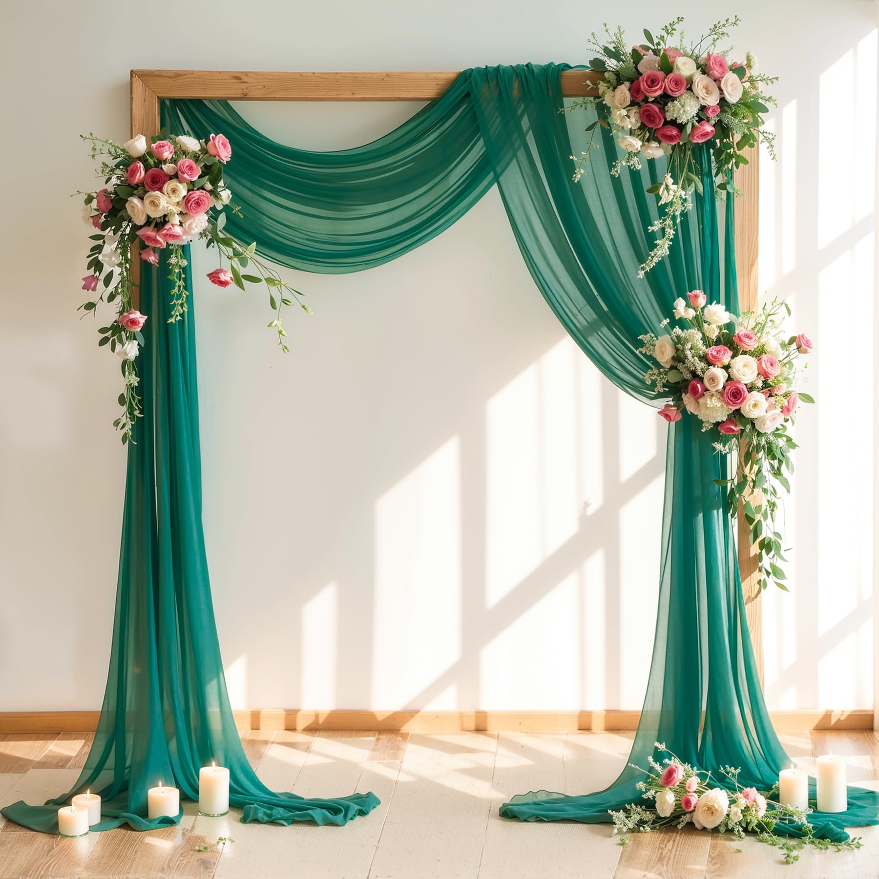 Wedding Arch Draping Fabric,1 Panel 18FT Emerald Green Sheer Chiffon ...