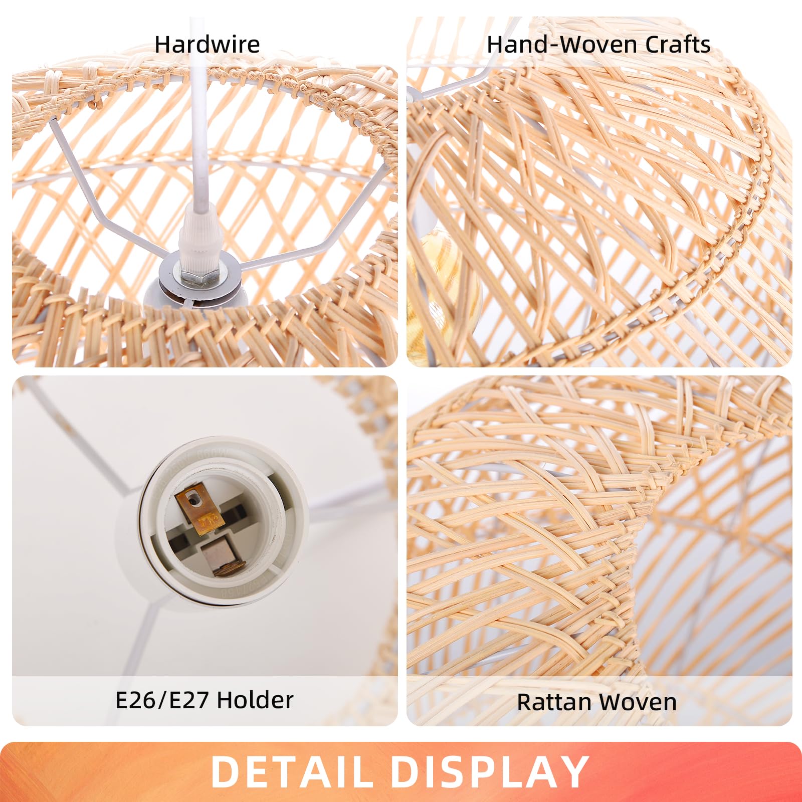 Arturesthome Natural Rattan Pendant Light, Woven Round Chandelier Pendant Lamp Shade, Hanging ...