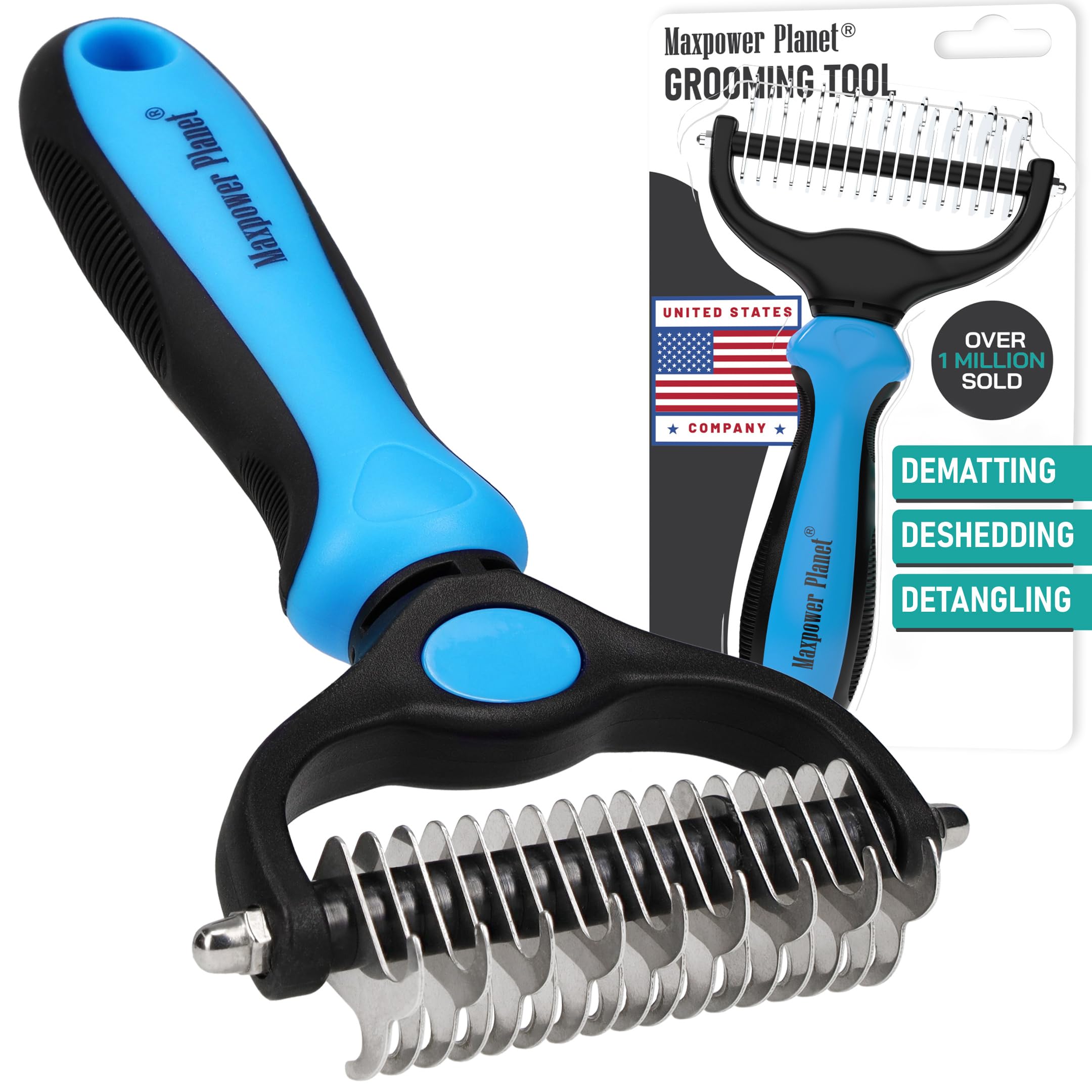 Maxpower Planet Original Pet Grooming Rake - Double-Sided Deshedding ...