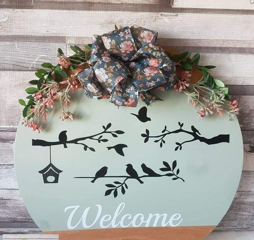 Welcome door sign, birds design, round wooden door wall sign, new ...