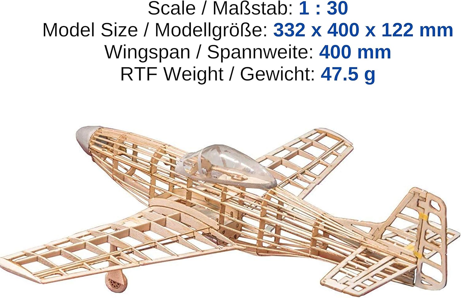 P-51 D Mustang Slow Flyer Model Kit, Build Yourself Wooden Airplane Kit, Scale 1/30, 400 mm ...
