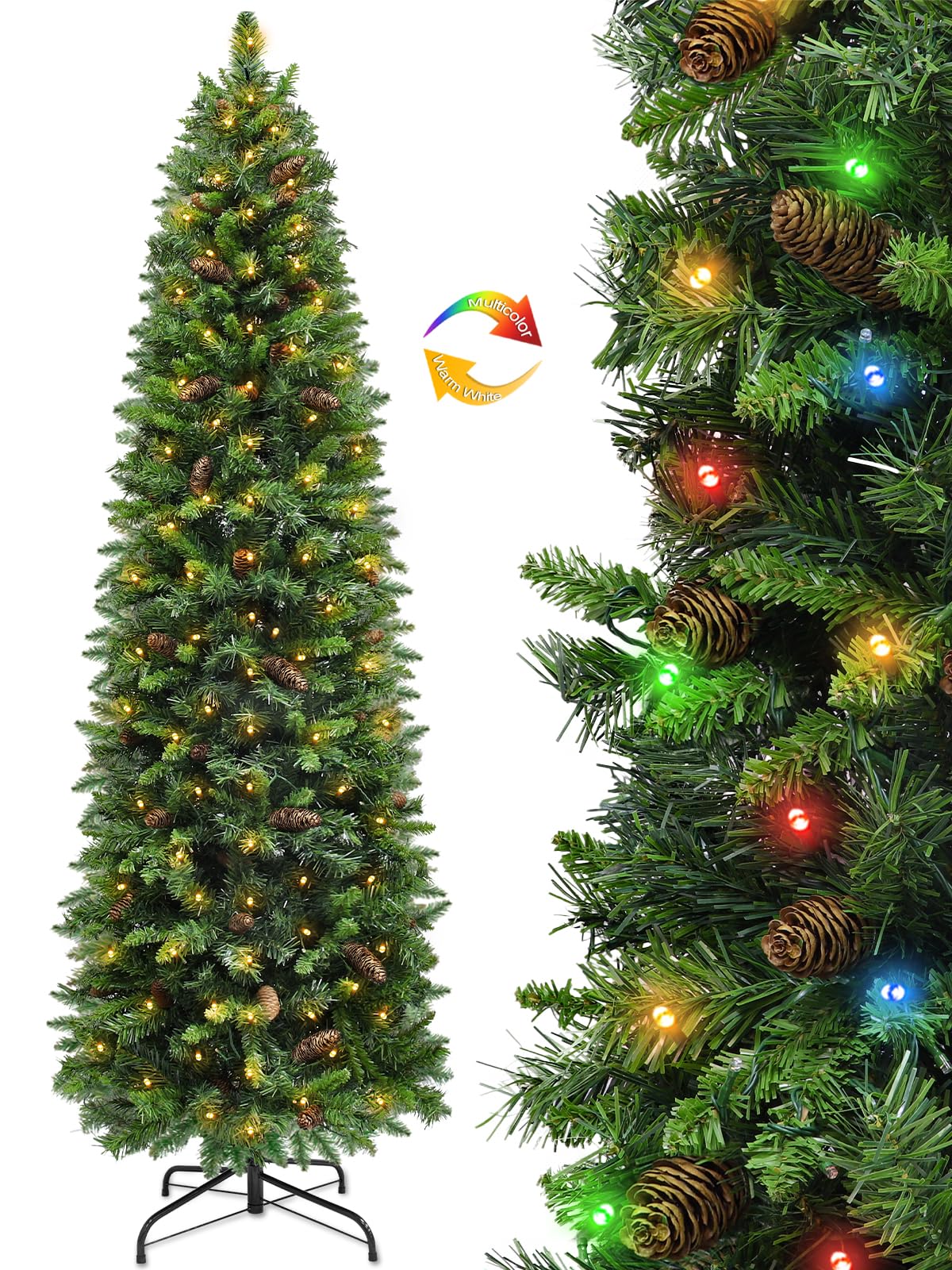 Dual Color Change&Timer 6Ft Prelit Christmas Tree,240 Warm White ...