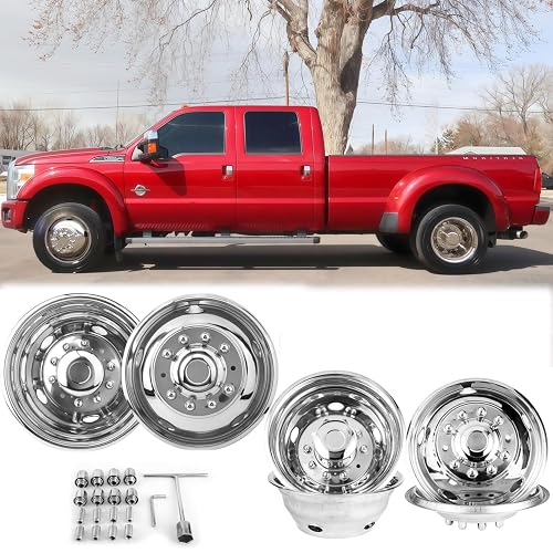 VICOJETOR 4pcs 19.5" 10 Lug Hubcaps Polished Stainless Steel Dually ...