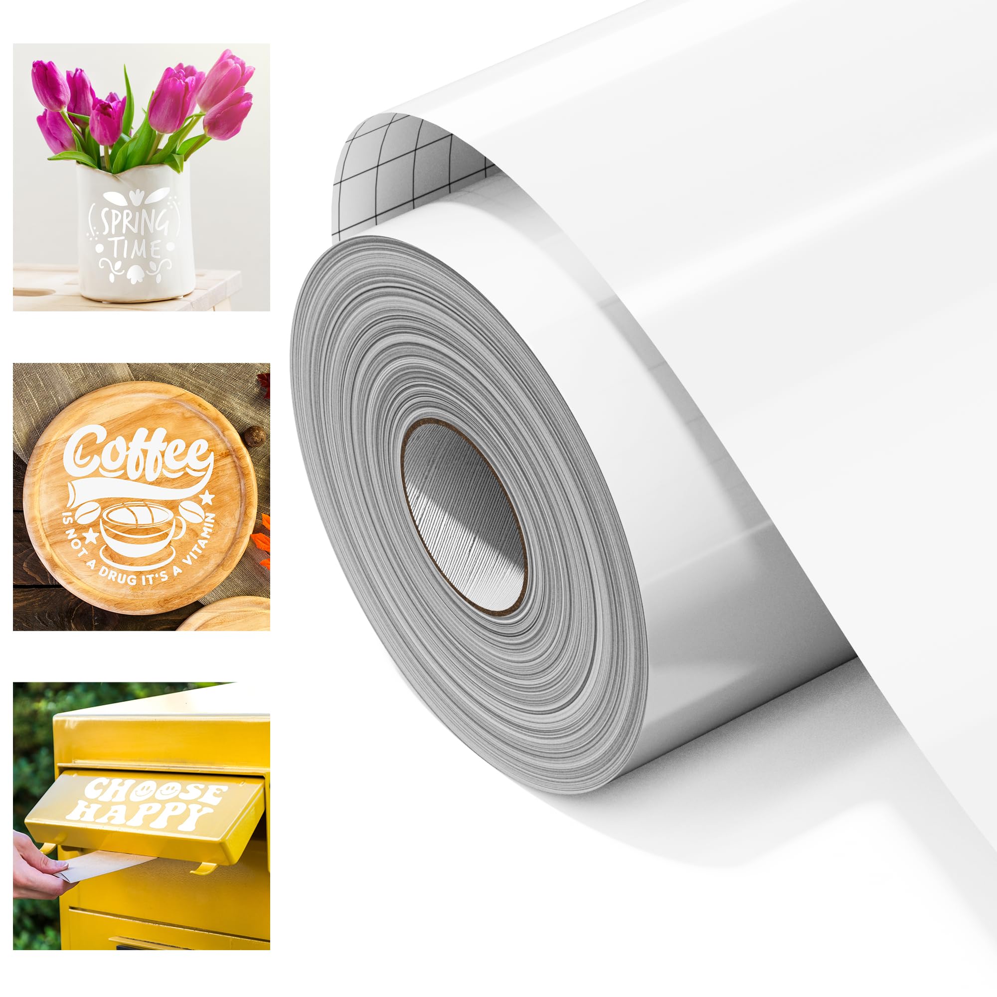 White Permanent Vinyl 12" x 50ft Roll, Glossy Adhesive Vinyl for All ...