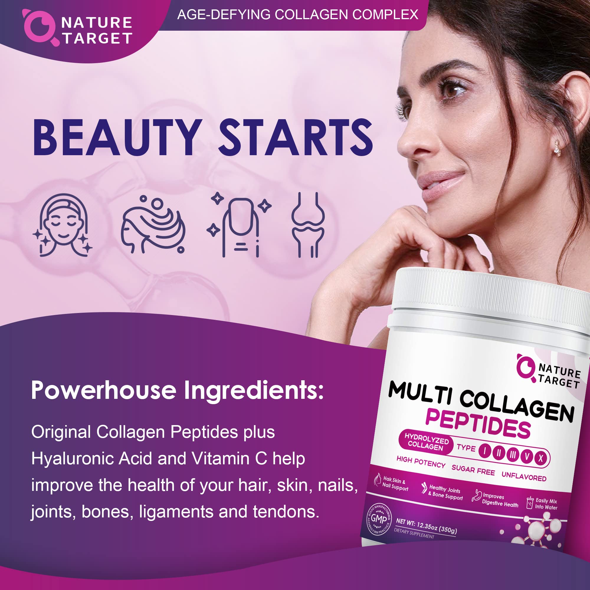 Mua NATURE TARGET Multi Collagen Peptides Powder - Type I, II, III, V ...