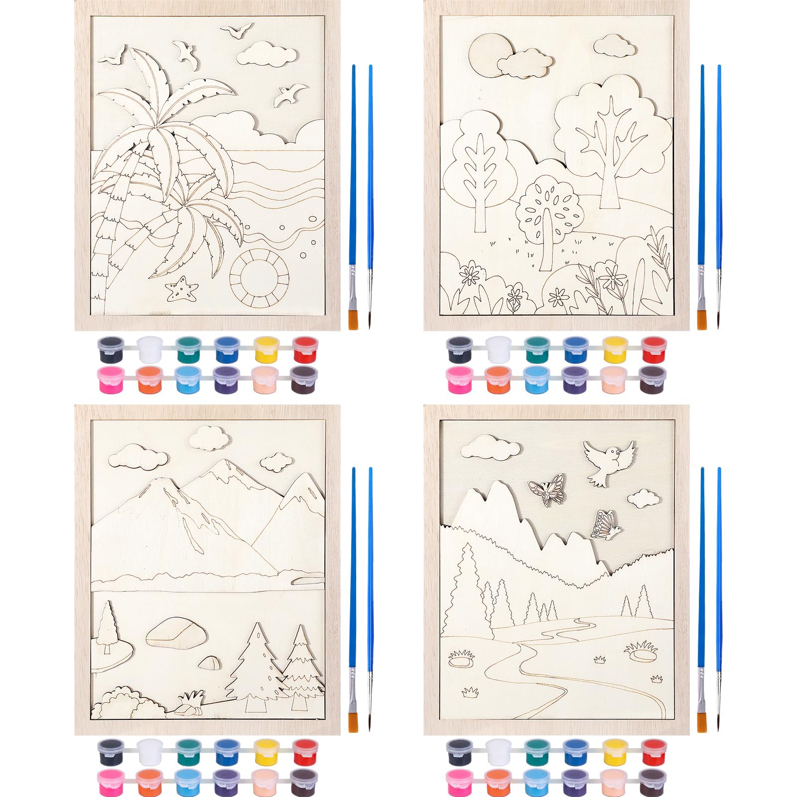 Nezyo 4 Pcs Unfinished Wood Crafts DIY Picture Frame Painting Craft Kit ...