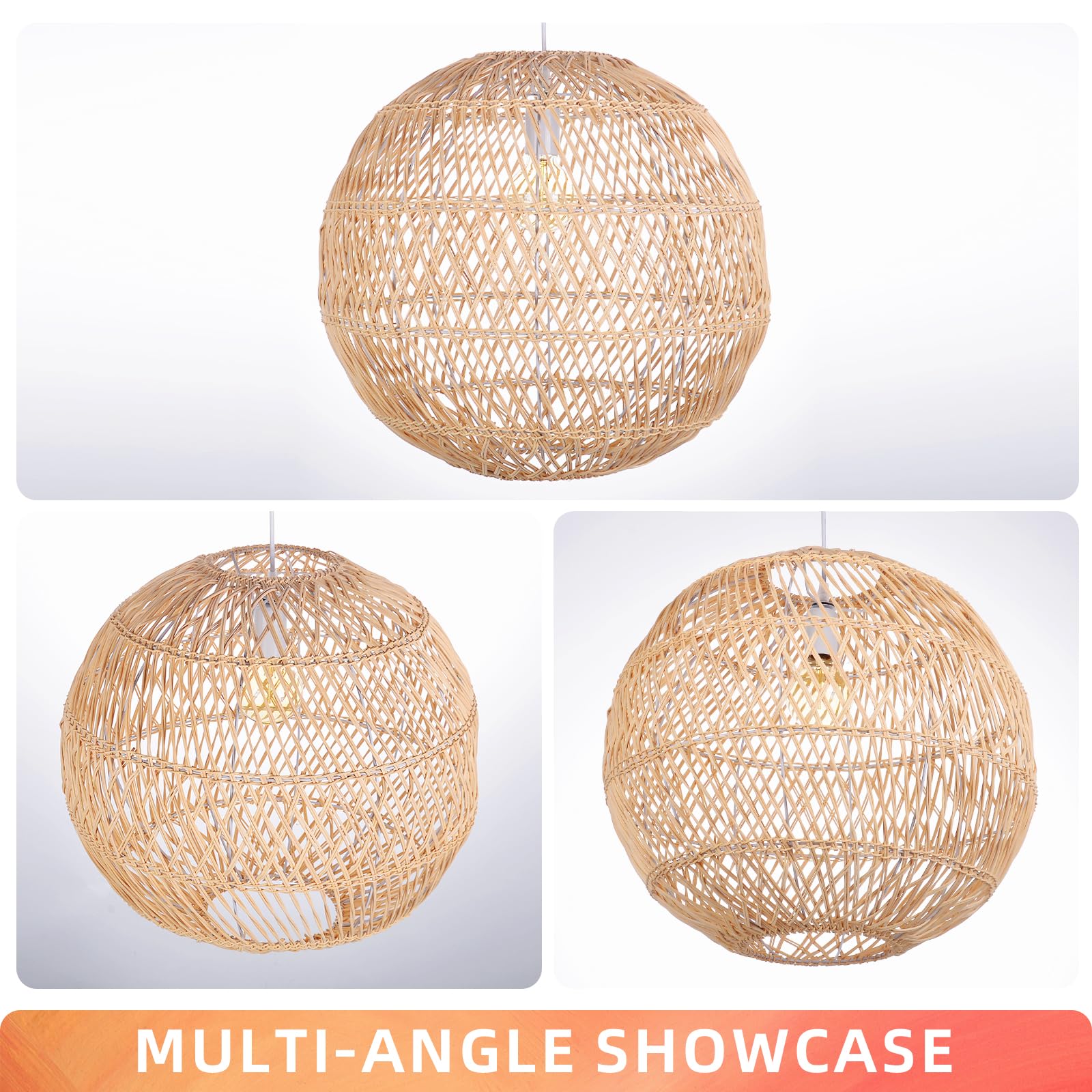 Arturesthome Natural Rattan Pendant Light, Woven Round Chandelier Pendant Lamp Shade, Hanging ...