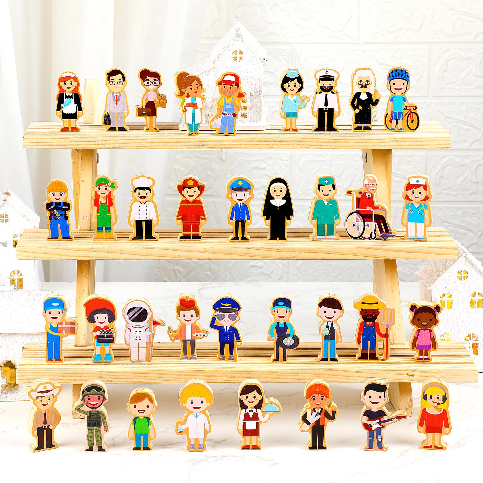 Kathfly 36 Pcs Wooden Community Helpers Community Wooden Toy Preschool ...
