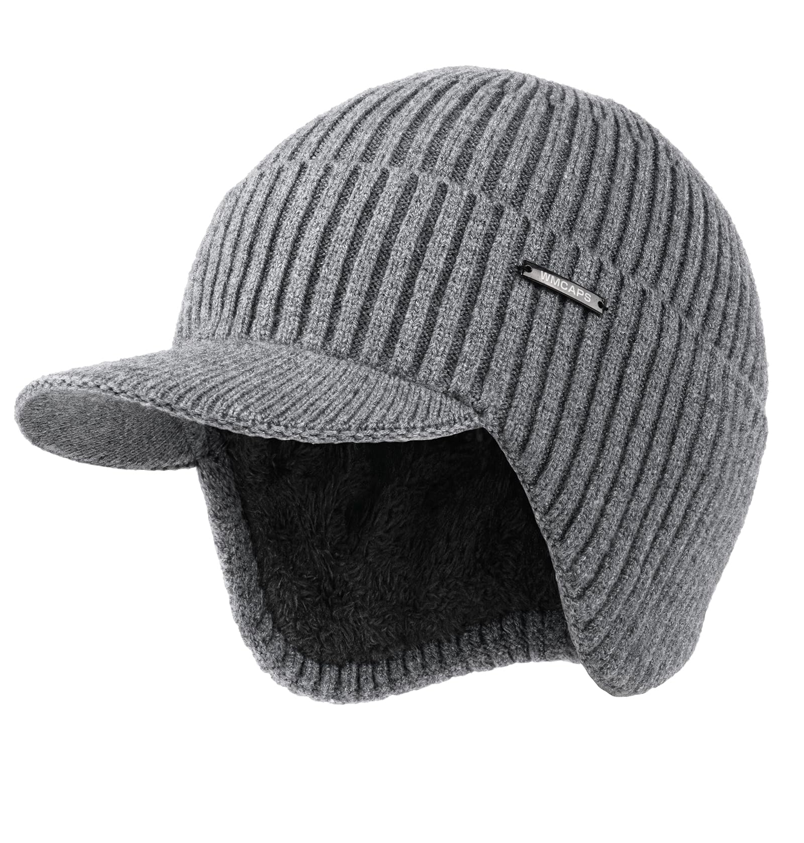 Wmcaps Winter Beanie with Brim and Ear Flaps, Outdoor Warm Fleece Lined ...