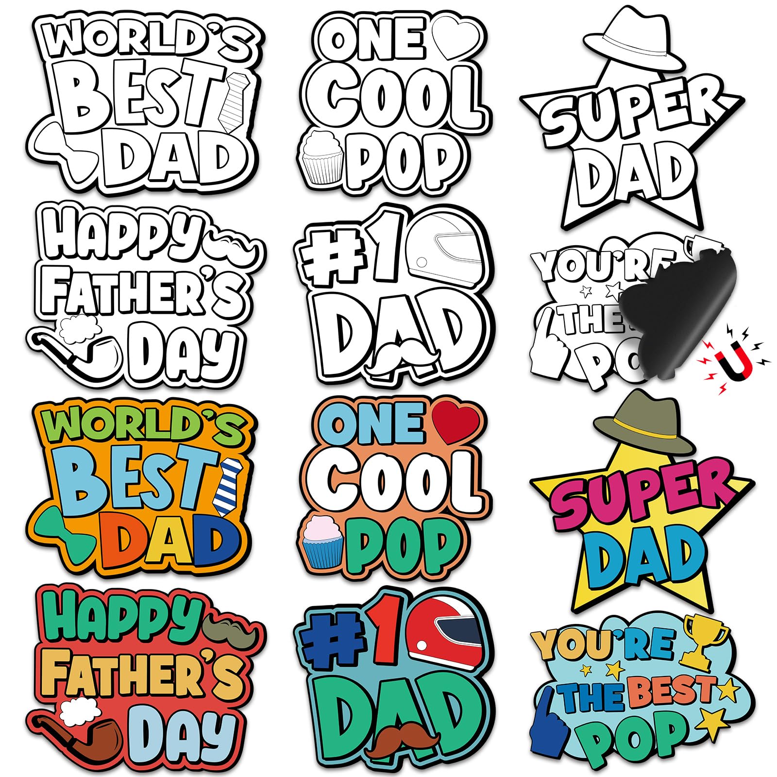 RattanView 36 Set Father's Day Magnets Craft for Kids Bulk, Color Your ...
