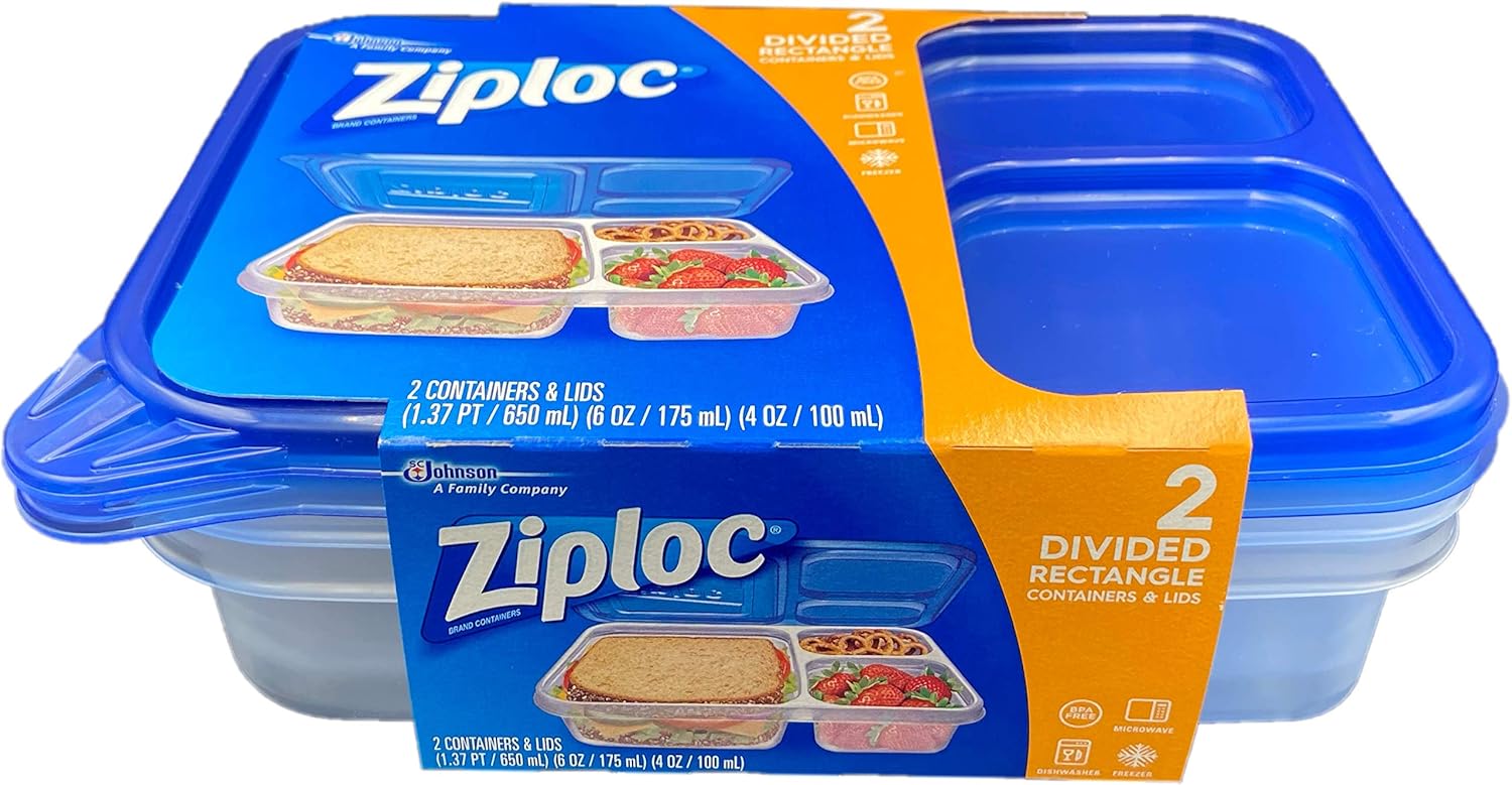 Amazon｜Ziploc 2 DIVIDED RECTANGLE 仕切り付き ジップロック コンテナ 海外限定 [並行輸入品]｜保存容器・キャニスター オンライン通販