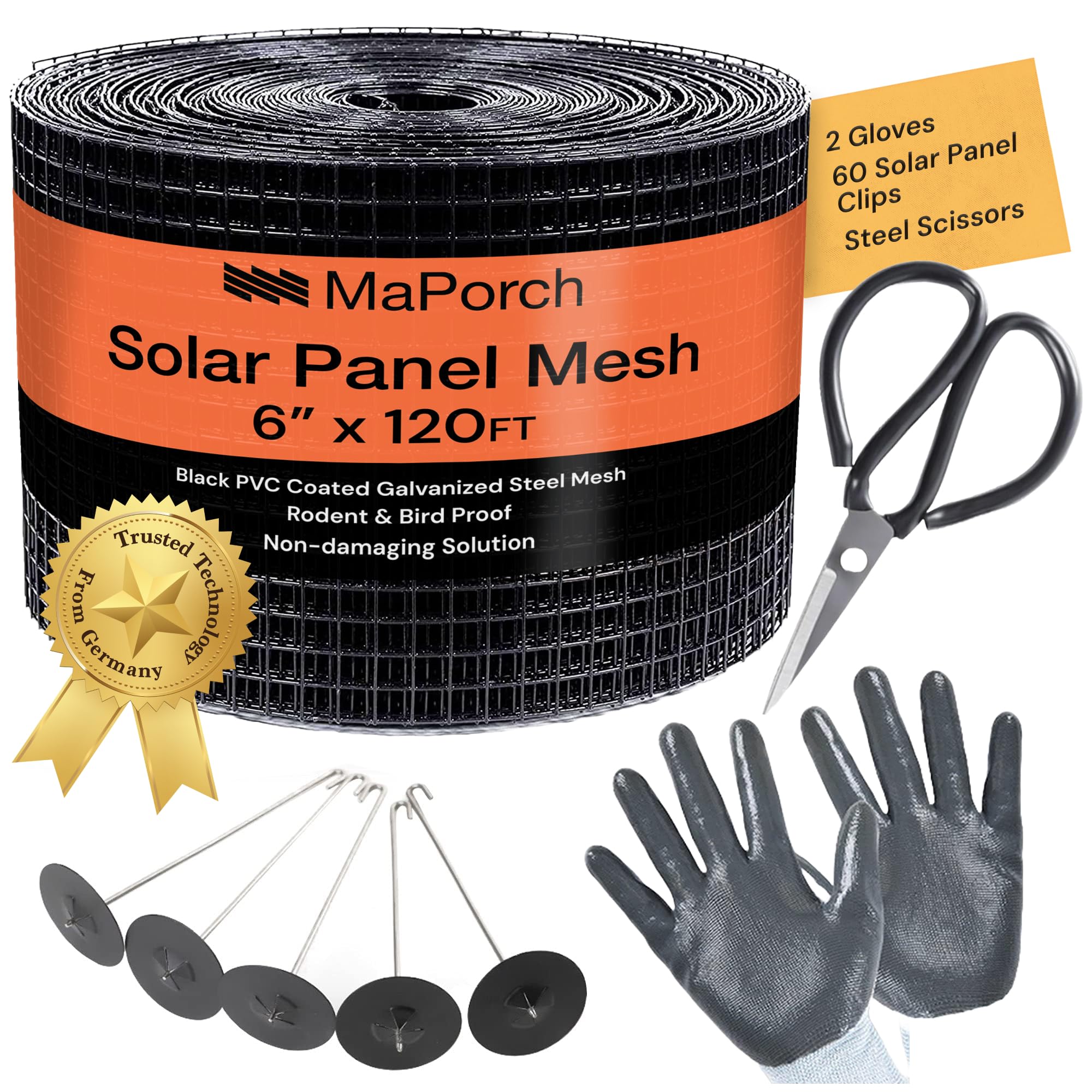 MaPorch 6"x120FT PVC Coated Galvanized Steel,Black Solar Panel Bird ...