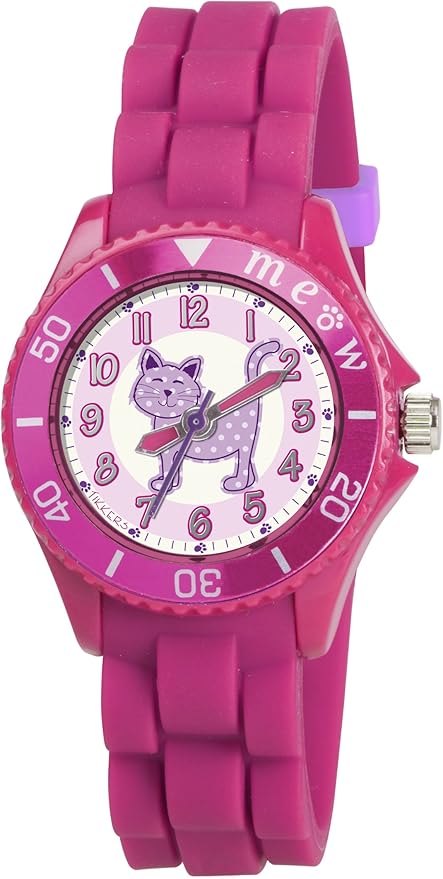 Children's Tikkers Girls Cute Cat Meow Watch Pink Silicone Strap TK0044 ...