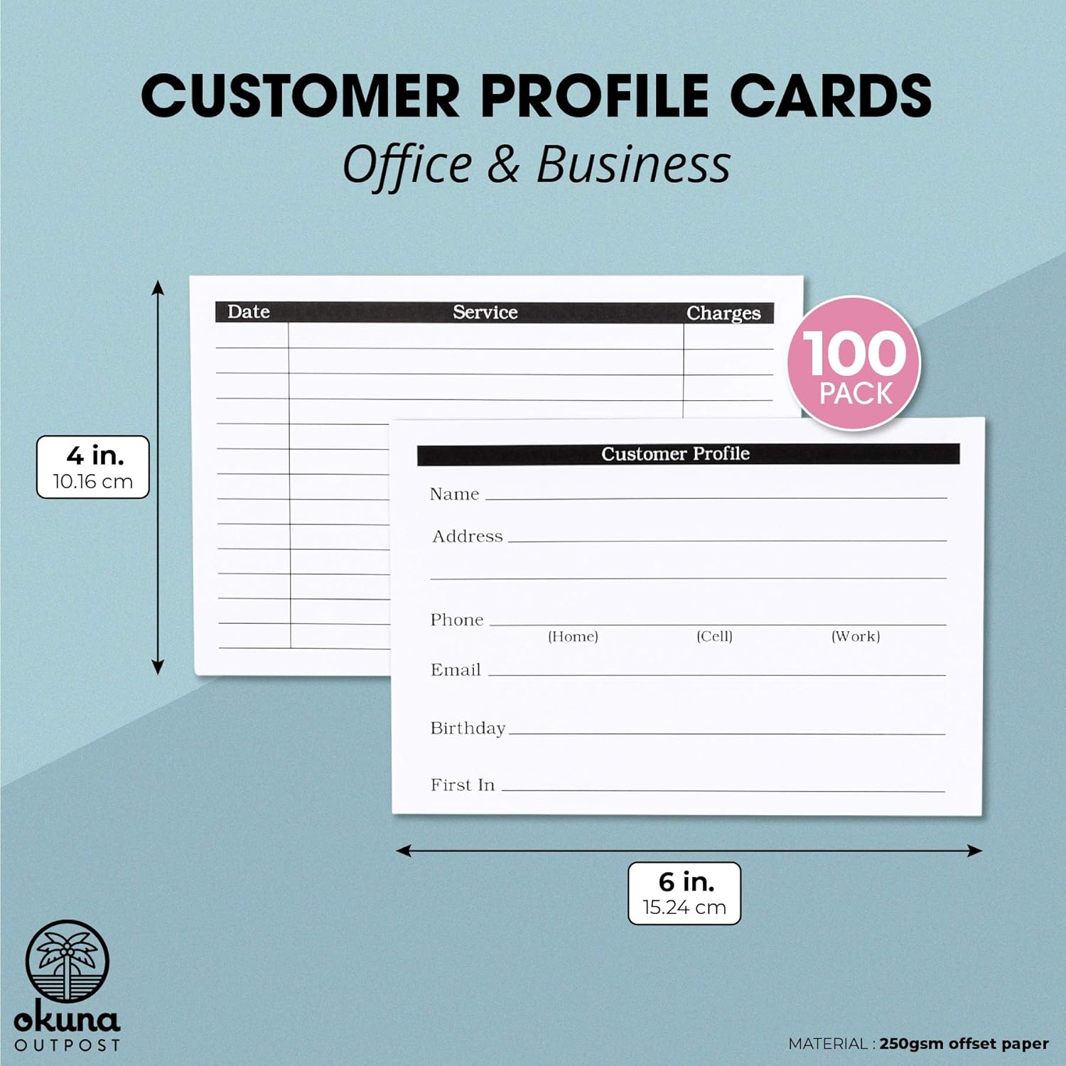 Client Profile Cards for Businesses and Stores (15.2 x 10.2 Inches ...