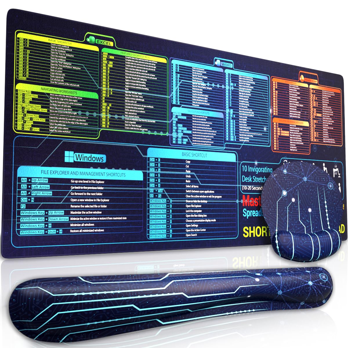 Office Excel Cheat Sheet Desk Pad Excel+Word+PPT Shortcuts Mousepad Set ...