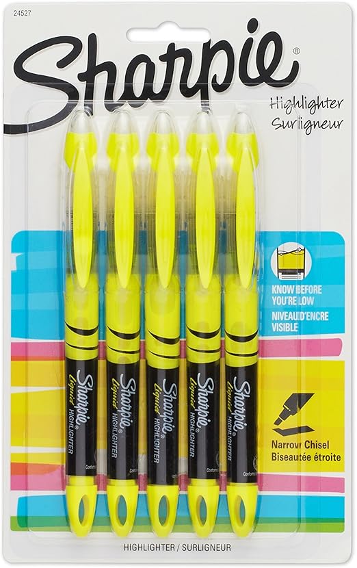 Sharpie 24527PP Accent Sharpie Pen-Style Highlighter, Yellow, 5-Pack ...