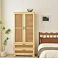 Amazon.com: Pine Wood Closet with Rattan Doors and Two Drawers (Natural ...
