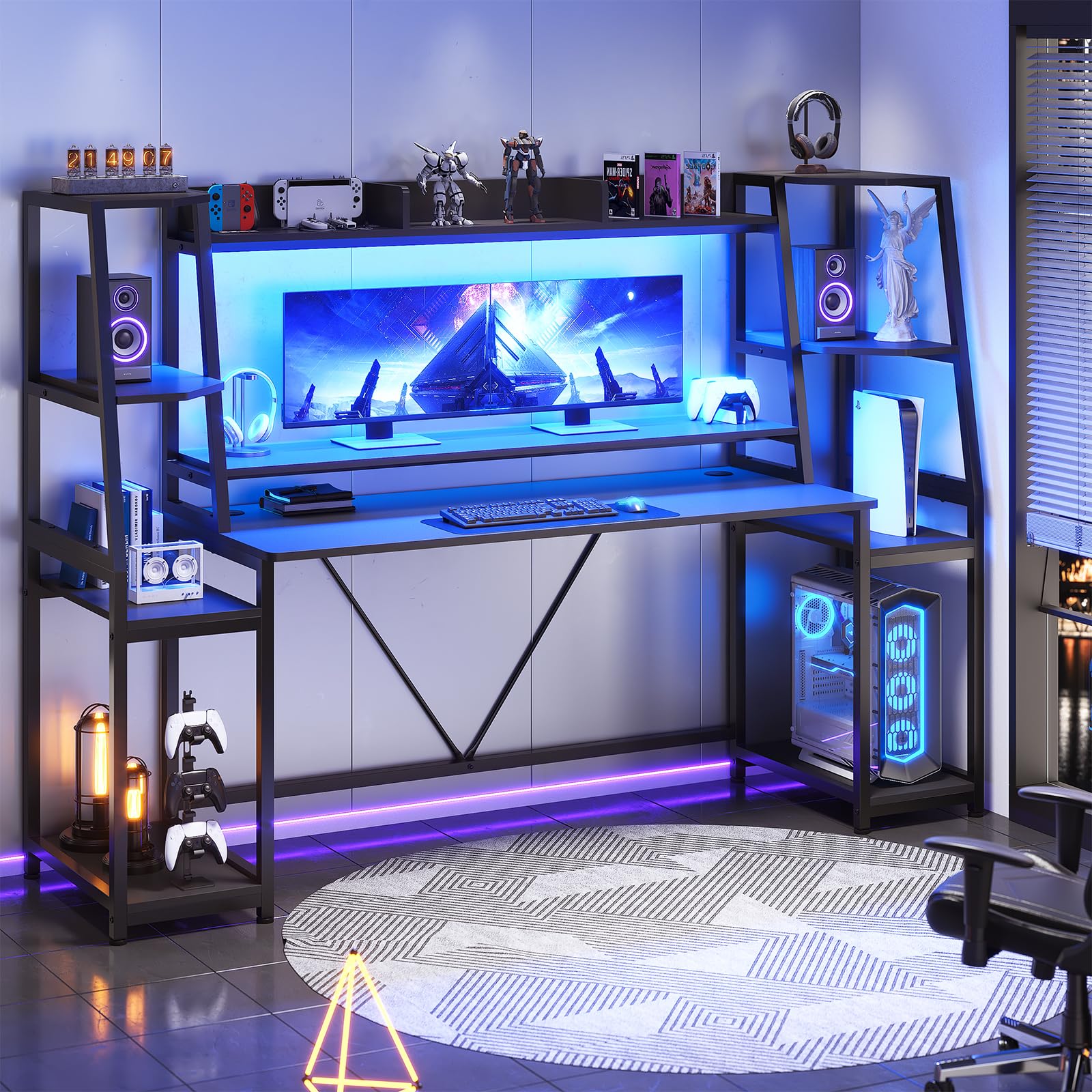 Mua SEDETA Gaming Desk 78.8'' with LED Lights, Hutch and Storage ...