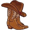 Amazon.com: Cowboy Hat Boots Patch Western Brown Rodeo Embroidered Iron ...