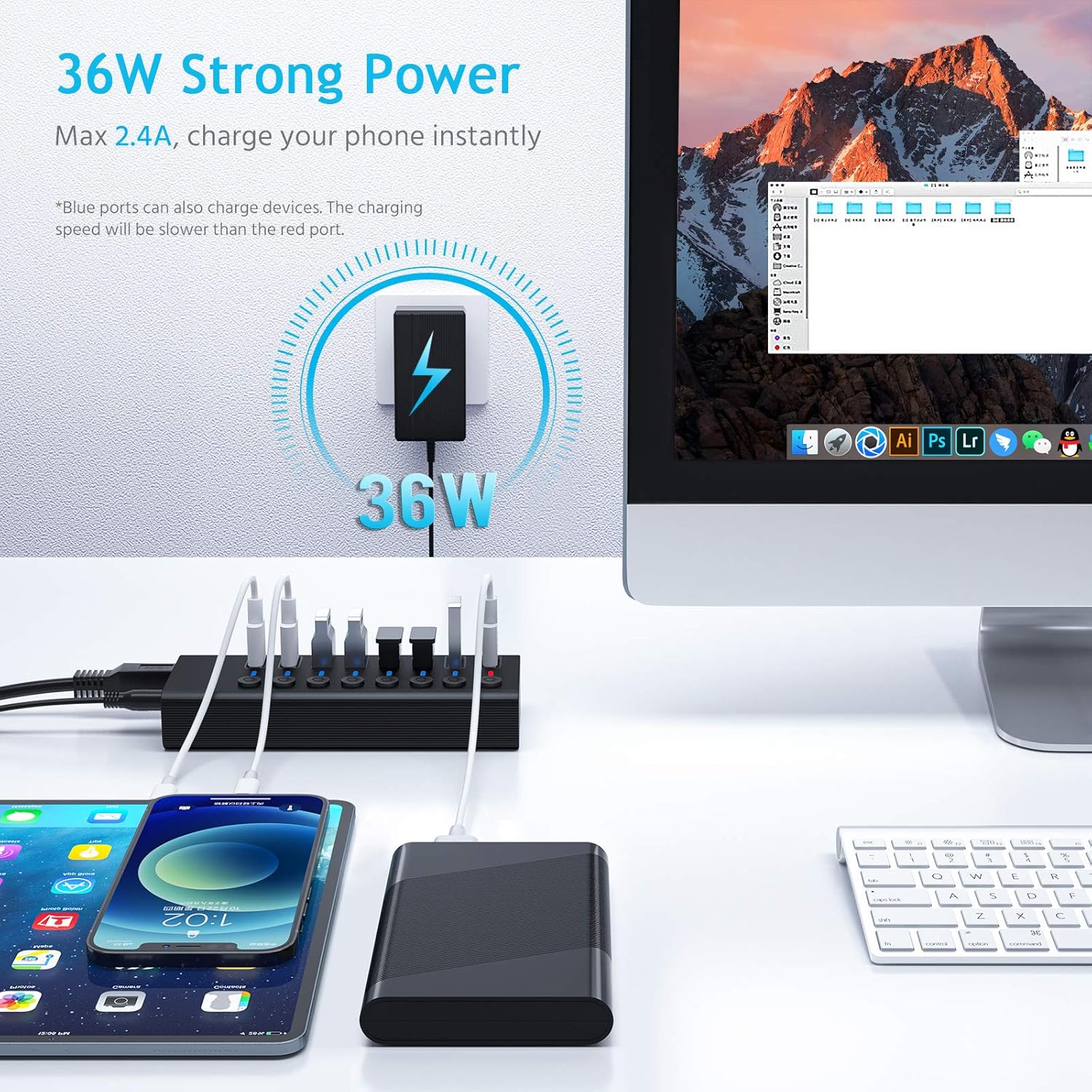 USB Hub 3.0 Powered, Laptop PC USB 8 Port Hub Extension 1 Fast Charging ...