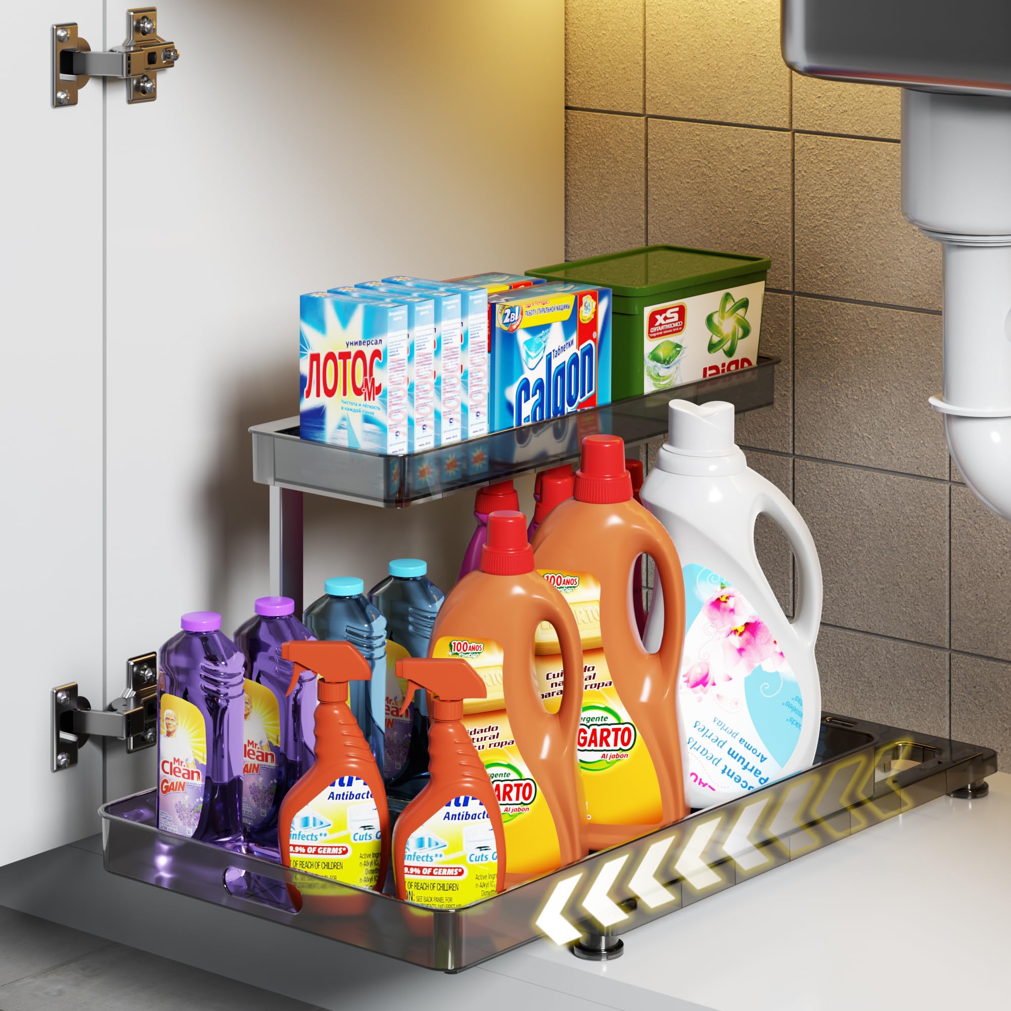 Under Sink Organizer and Storage, 2 Tier Sliding Under Sink Shelf, L ...