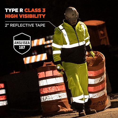 ANSI Class 3 Reflective Bomber Jacket For Work SMASYS Hi-Viz Quilted ...