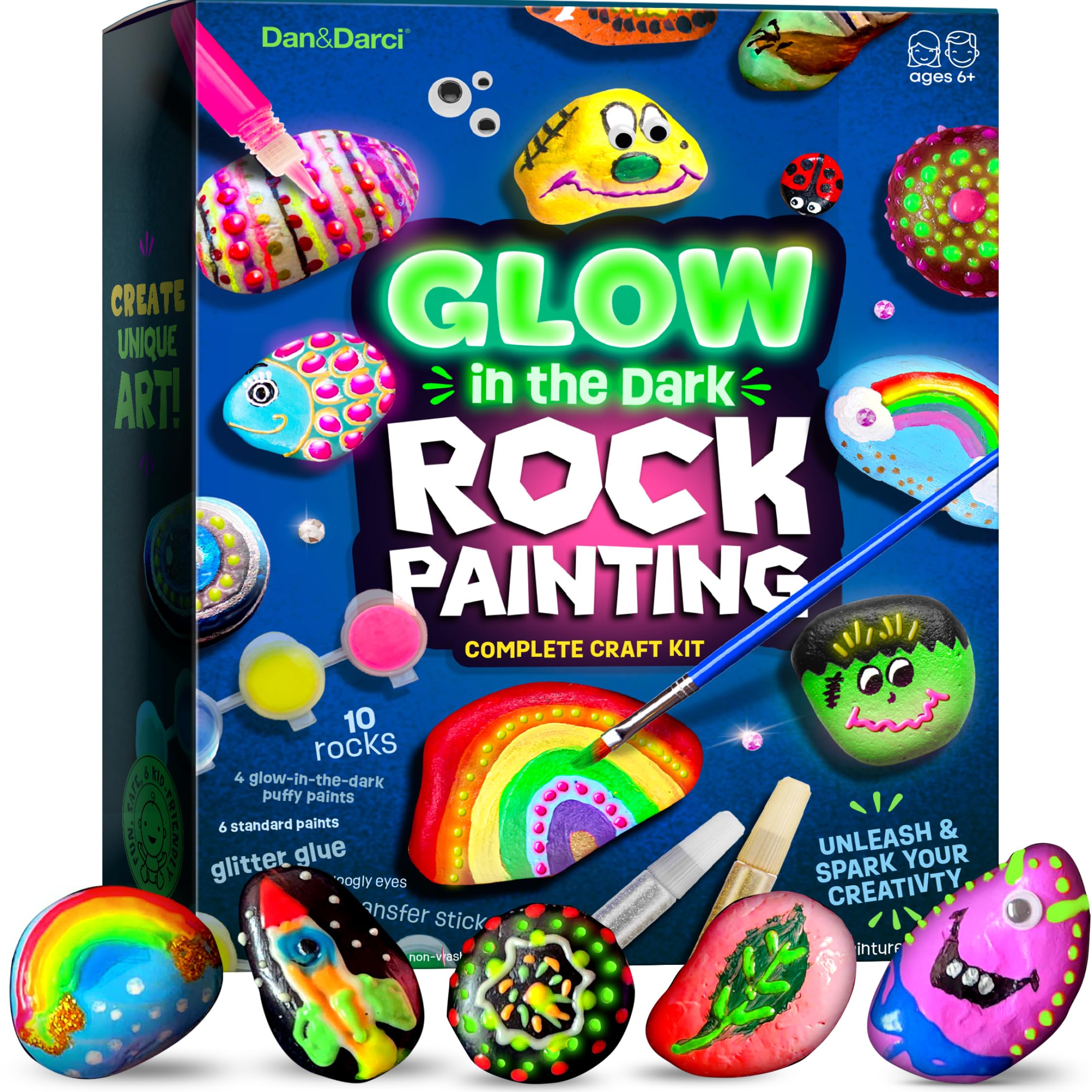 Dan Darci Kids Rock Painting Kit Glow In The Dark Arts Crafts